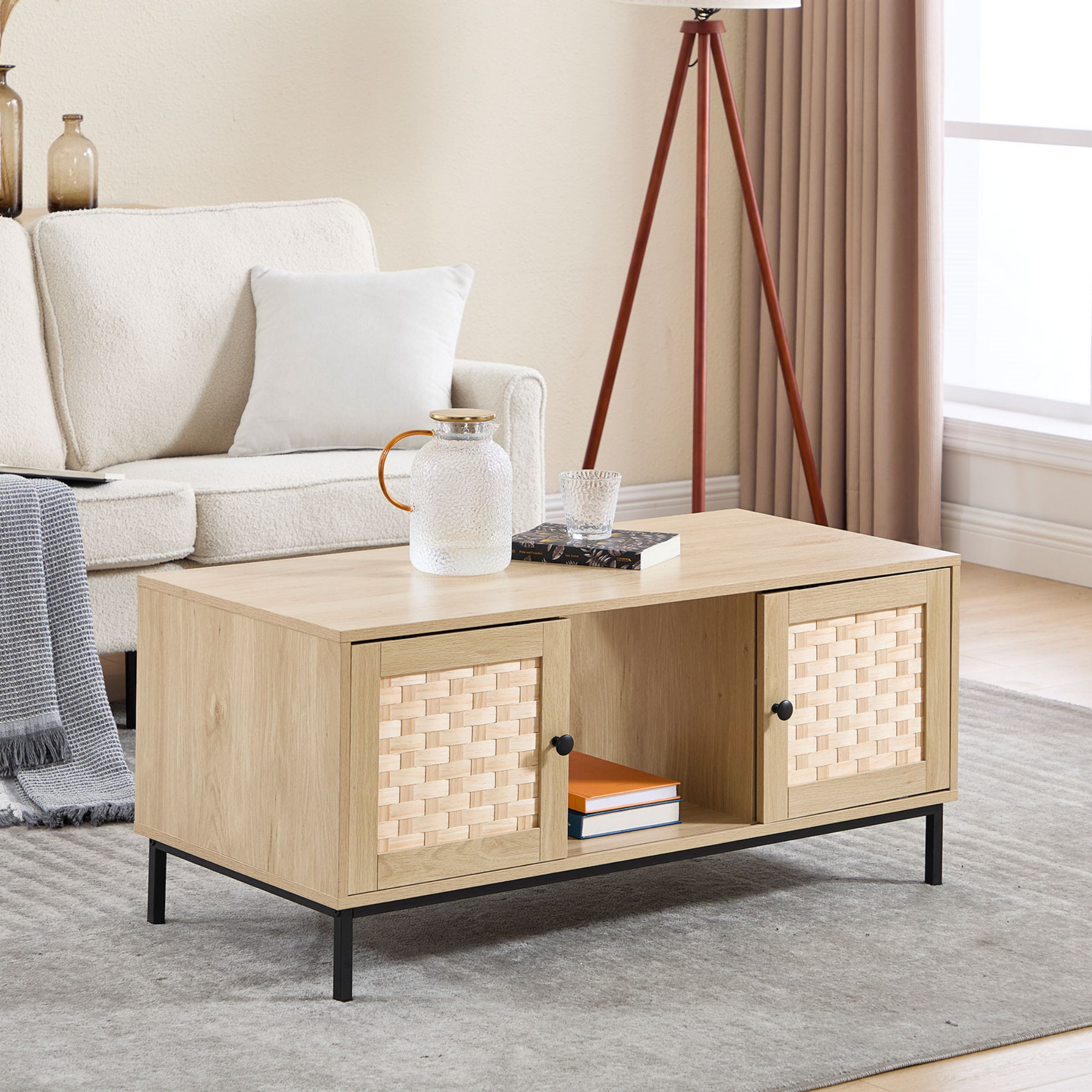 Bayou Breeze Cirilla Natural Wood Woven Sliding Door Sideboard Single ...