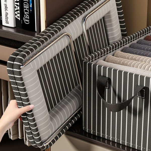 Ebern Designs 2Pcs Striped Fabric Storage Box, Built-In Large ...