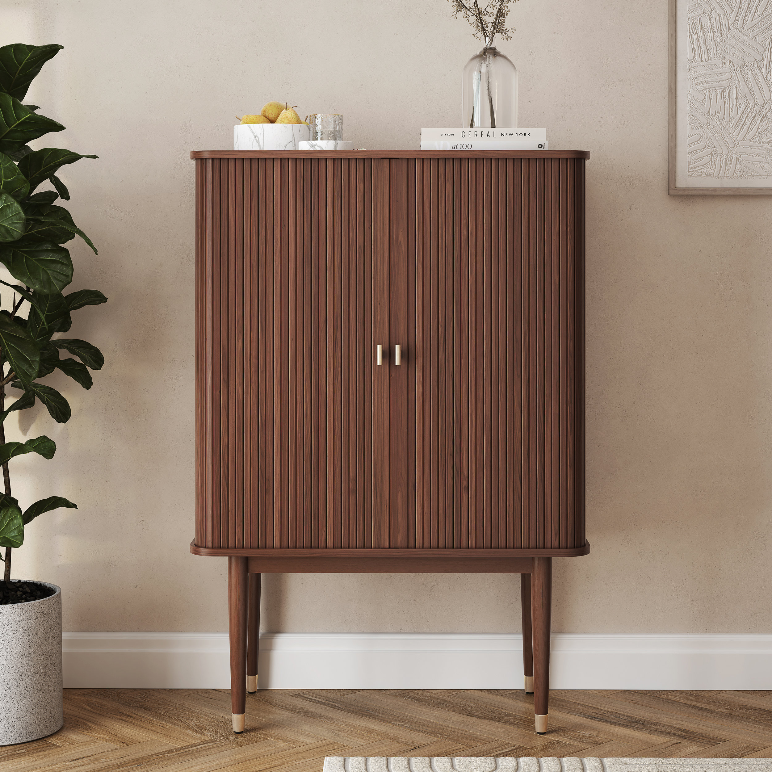 Corrigan Studio® Corrigan Studio Walnut Wood Mandea Bar Cabinet Stylish ...