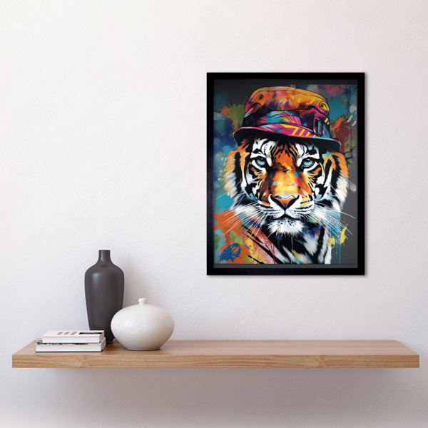 Maturi Tiger Wearing A Bucket Hat Vibrant Multicoloured Art Print ...