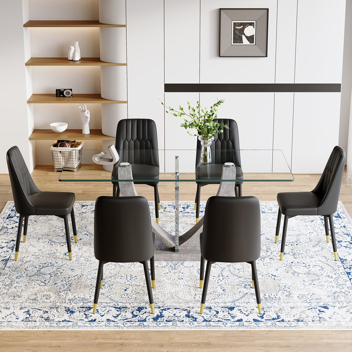 Mercer41 71'' Modern Glass Dining Table Set For 6-8,Ideal For Family ...