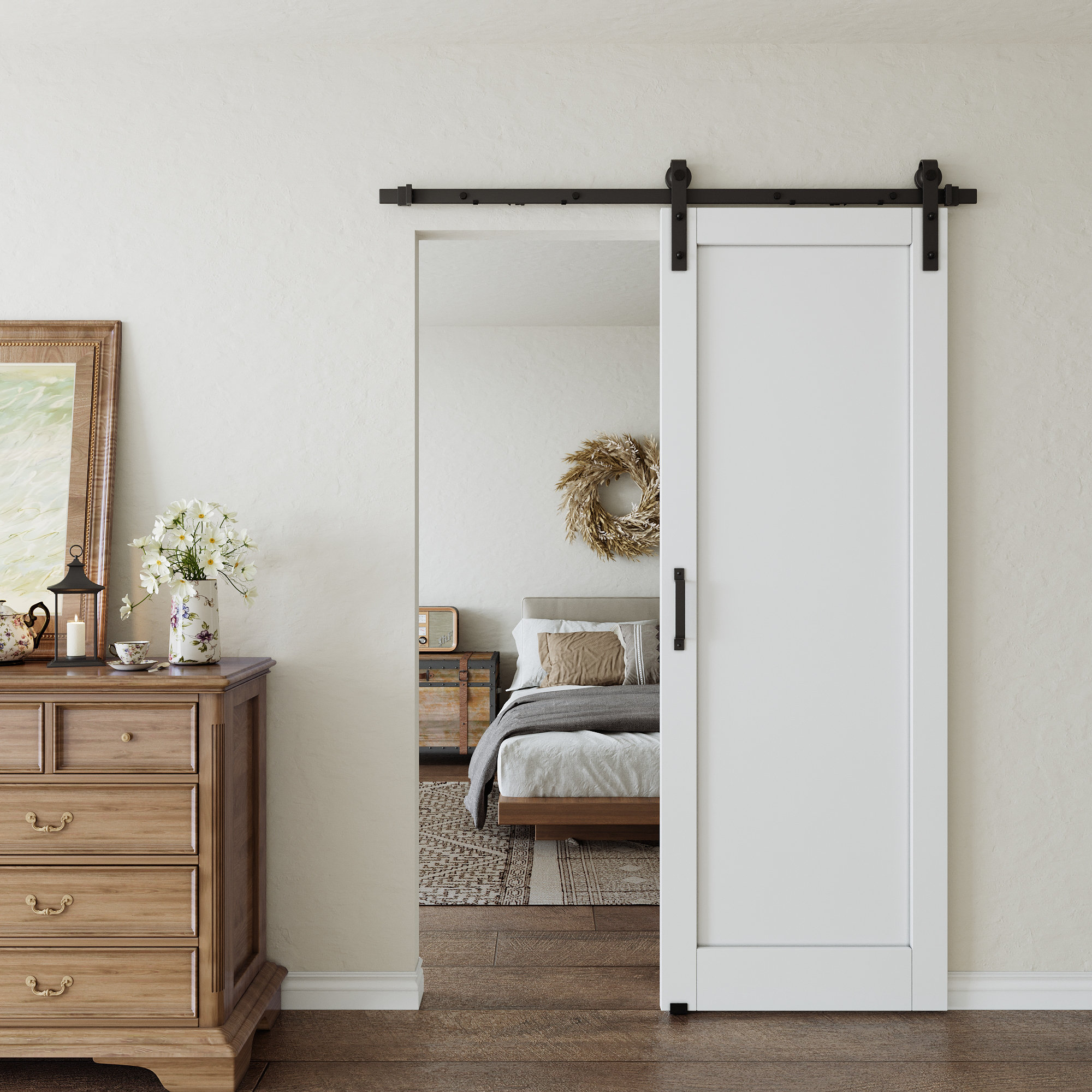 Home Worthy Solid Manufactured Wood Panel White Primed Sliding Barn ...