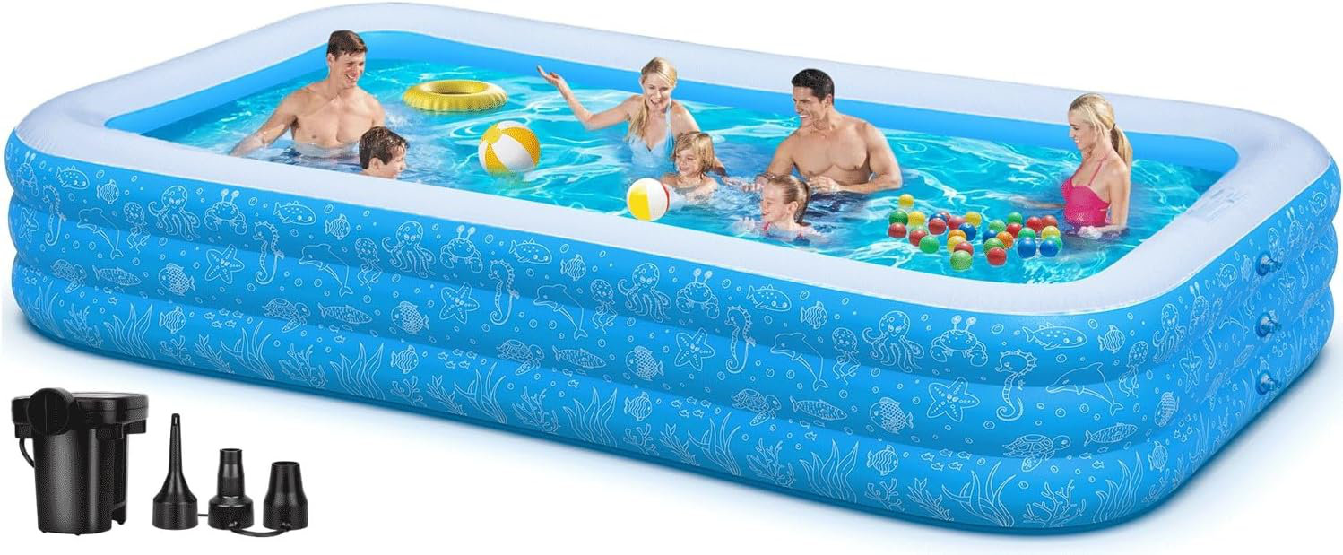 Utibia Extra Large Inflatable Swimming Pool with Pump, 130\"x72\"x22 ...