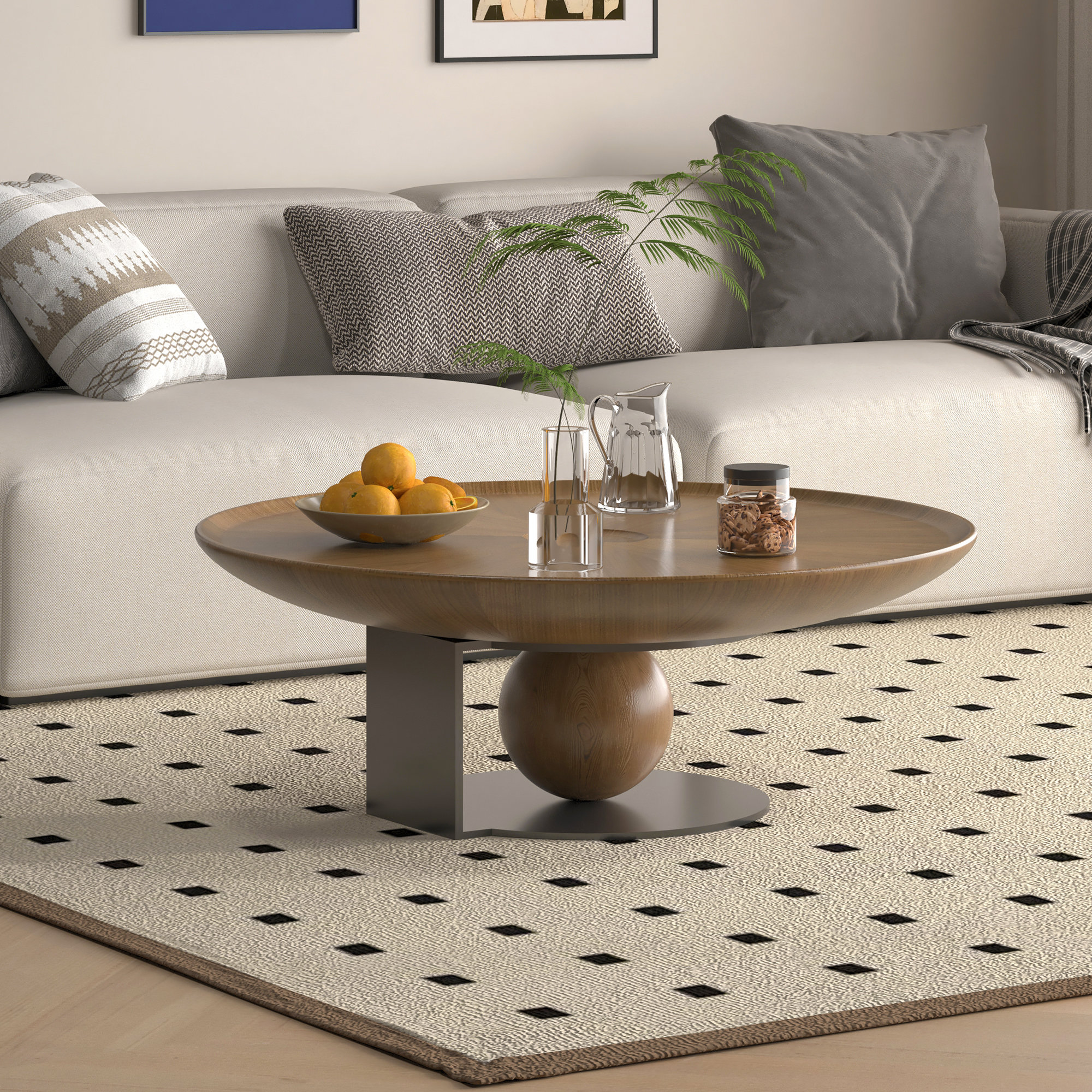 Corrigan Studio® Carbin 39.37'' Handmade Walnut Round Solid Wood Coffee ...