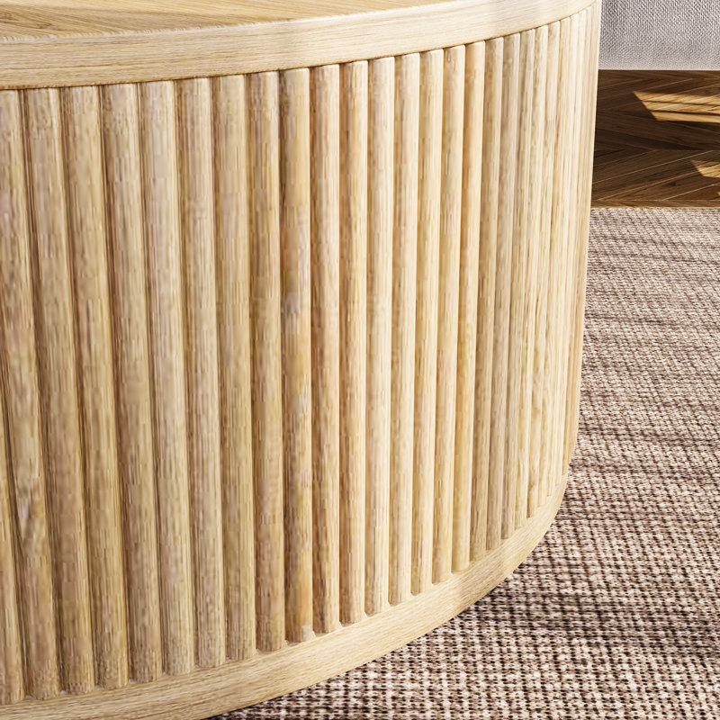 Latitude Run® 36" Round Fluted Coffee Table Solid Wood Drum Table with ...