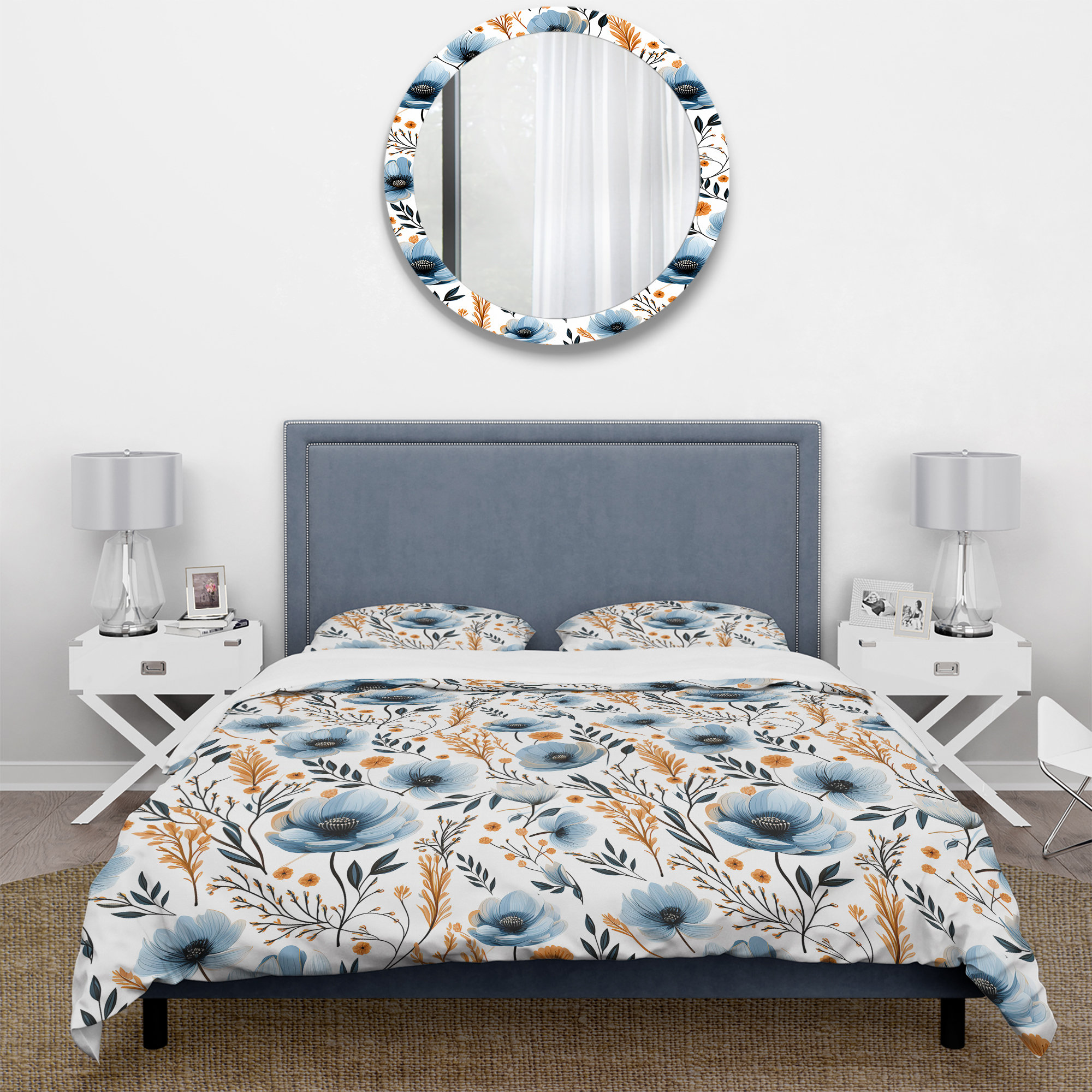 Design Art Watercolor Whimsy Blue Floral Pattern - Floral Duvet Cover ...