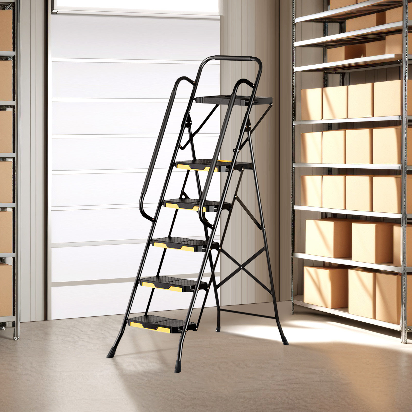 KINGRACK 5 Step Stool,Metal Ladder,Folding Step Ladder with Tool ...