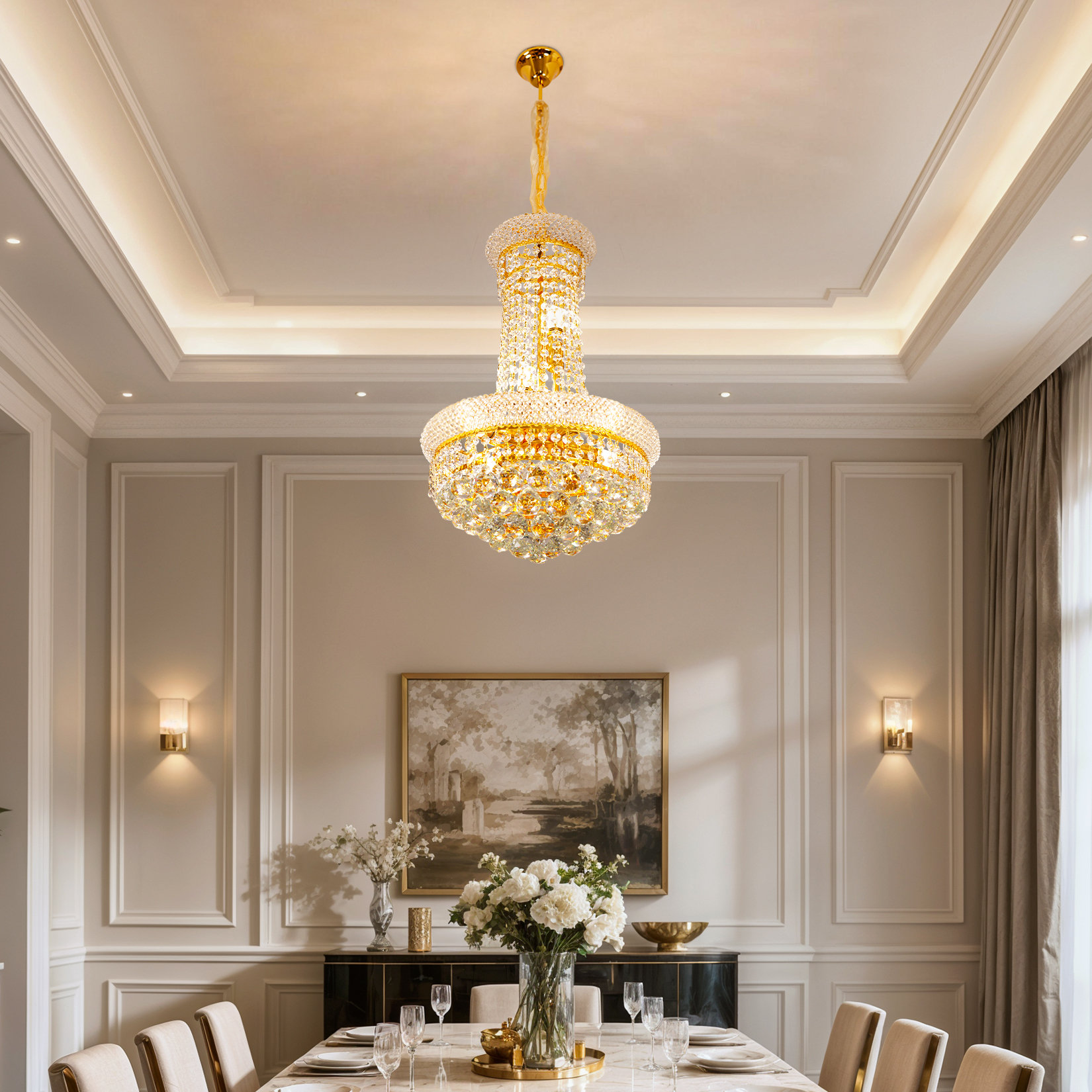 Rosdorf Park Luxury 3-style Gold Empire Crystal Alarica Dimmable Tiered ...