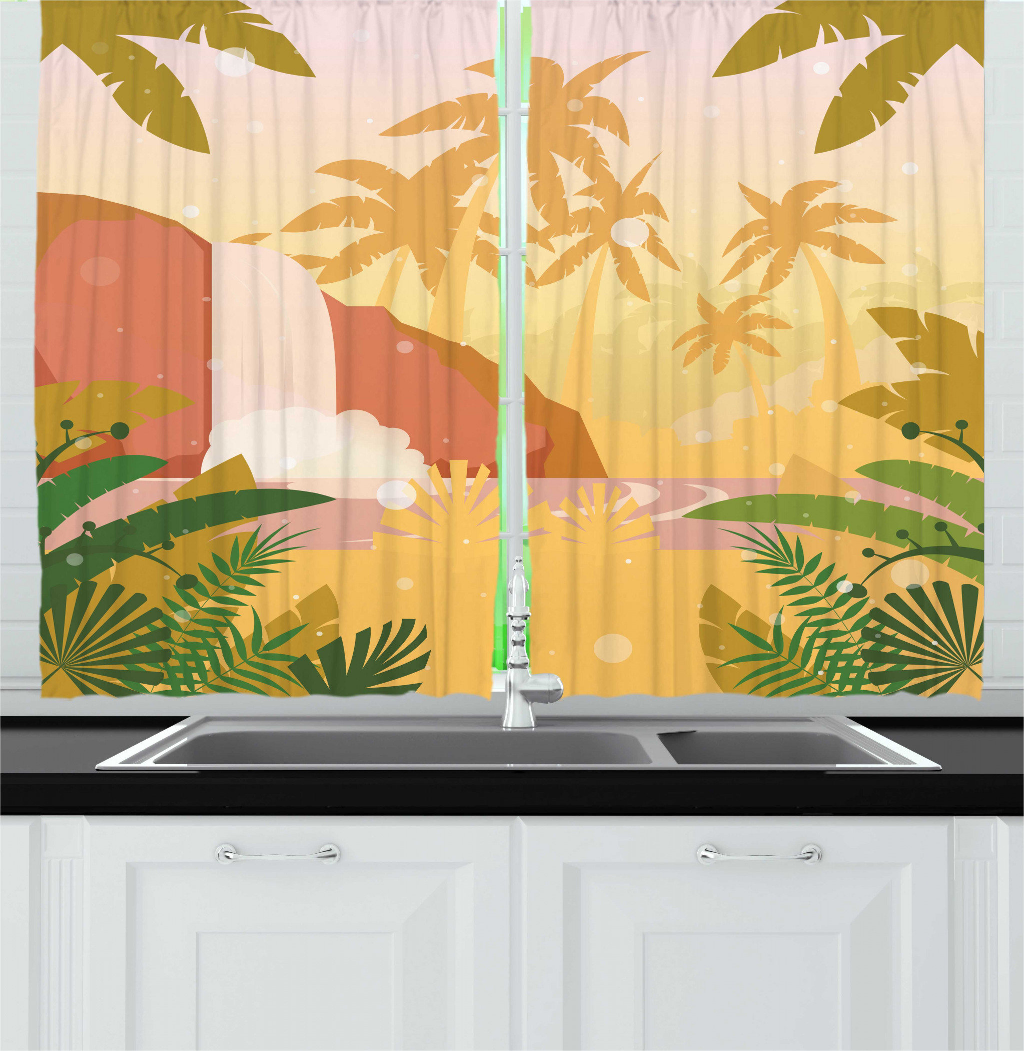East Urban Home 2 Piece Garden Mist Pastel Tropical Paradise Cartoonish ...
