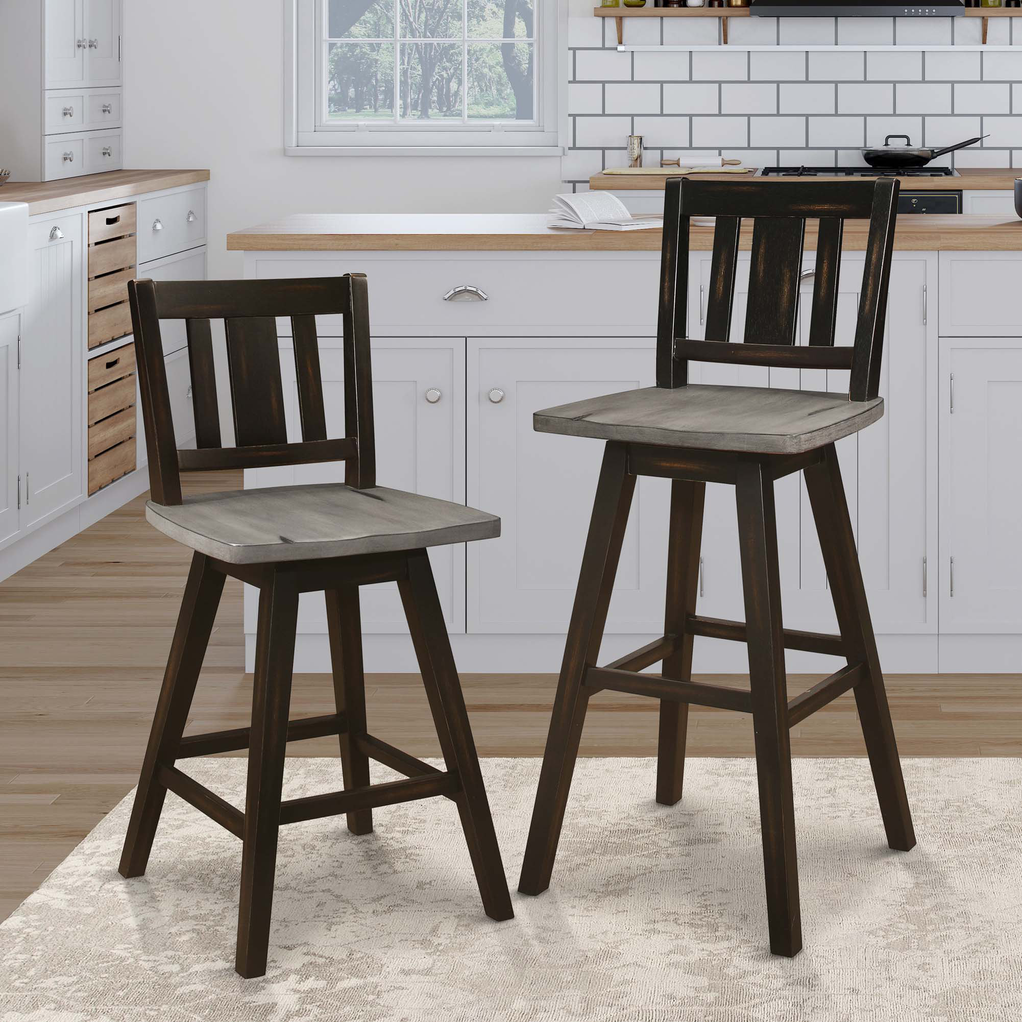 Winston Porter Counter Height Chairs Set Of 2, 360-Degree Swivel Chair ...