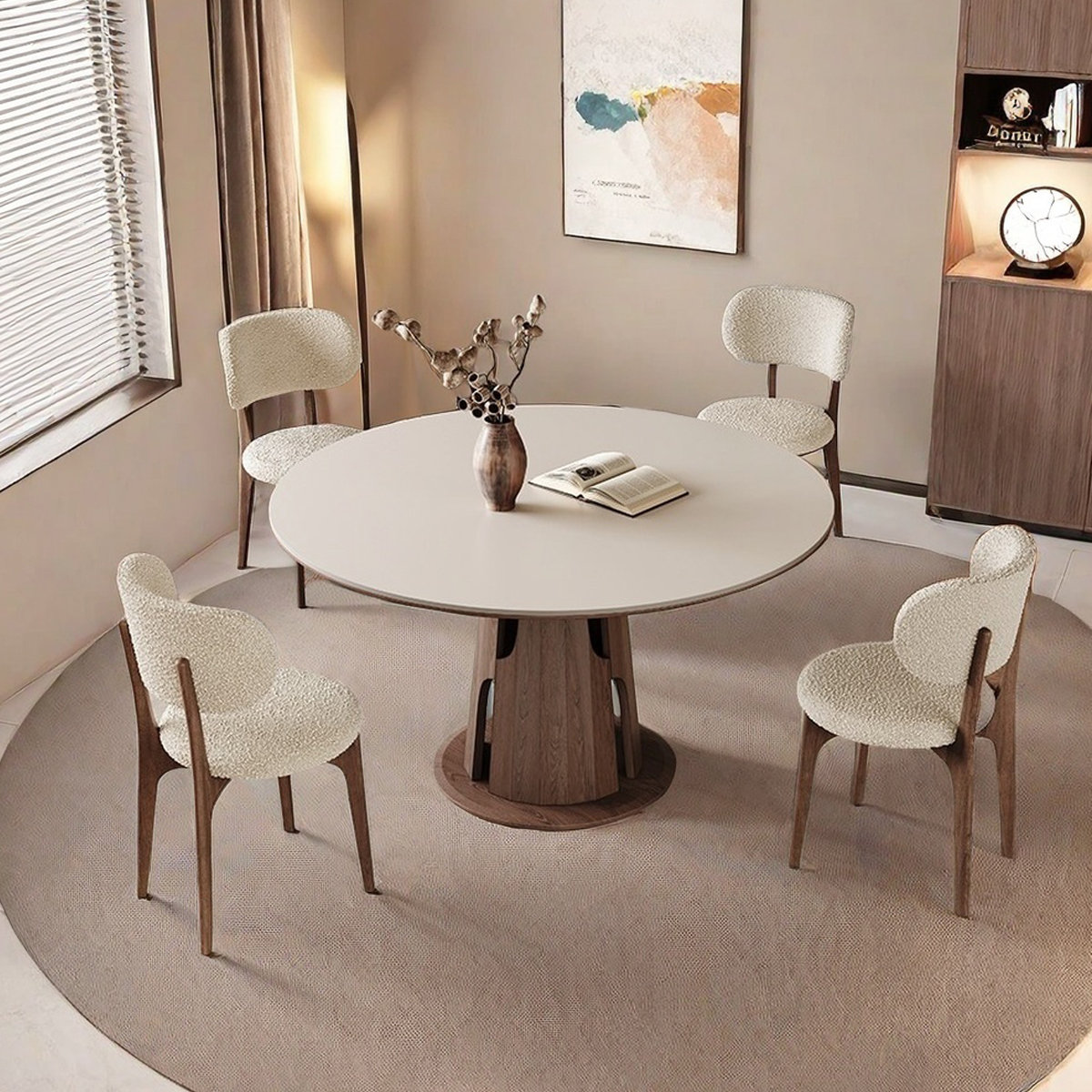 Sleek Surface Designs Minimalist Round Dining Table with Rock Panel | Wayfair