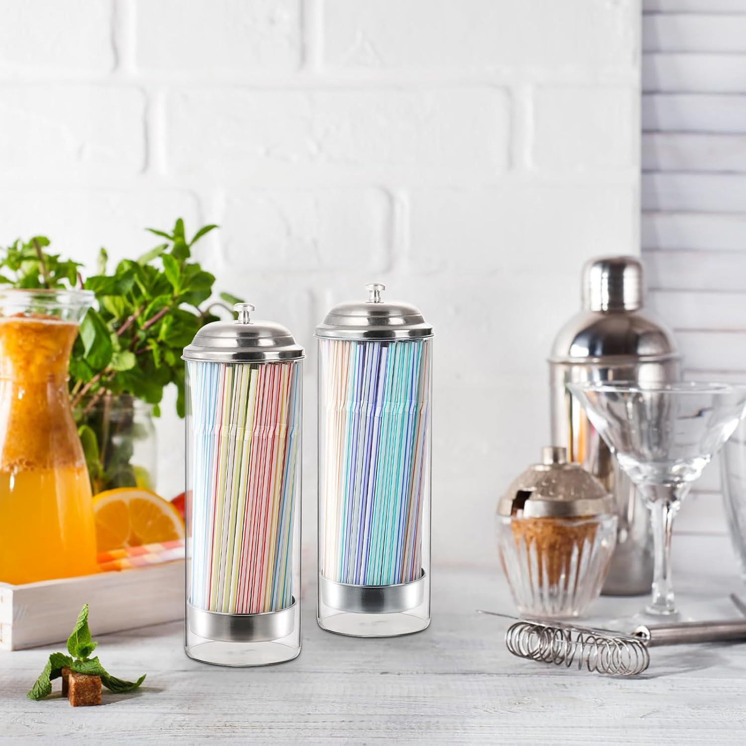 Elaine Mercure 2 Pack Glass Straw Dispensers, Clear Straw Holder With ...