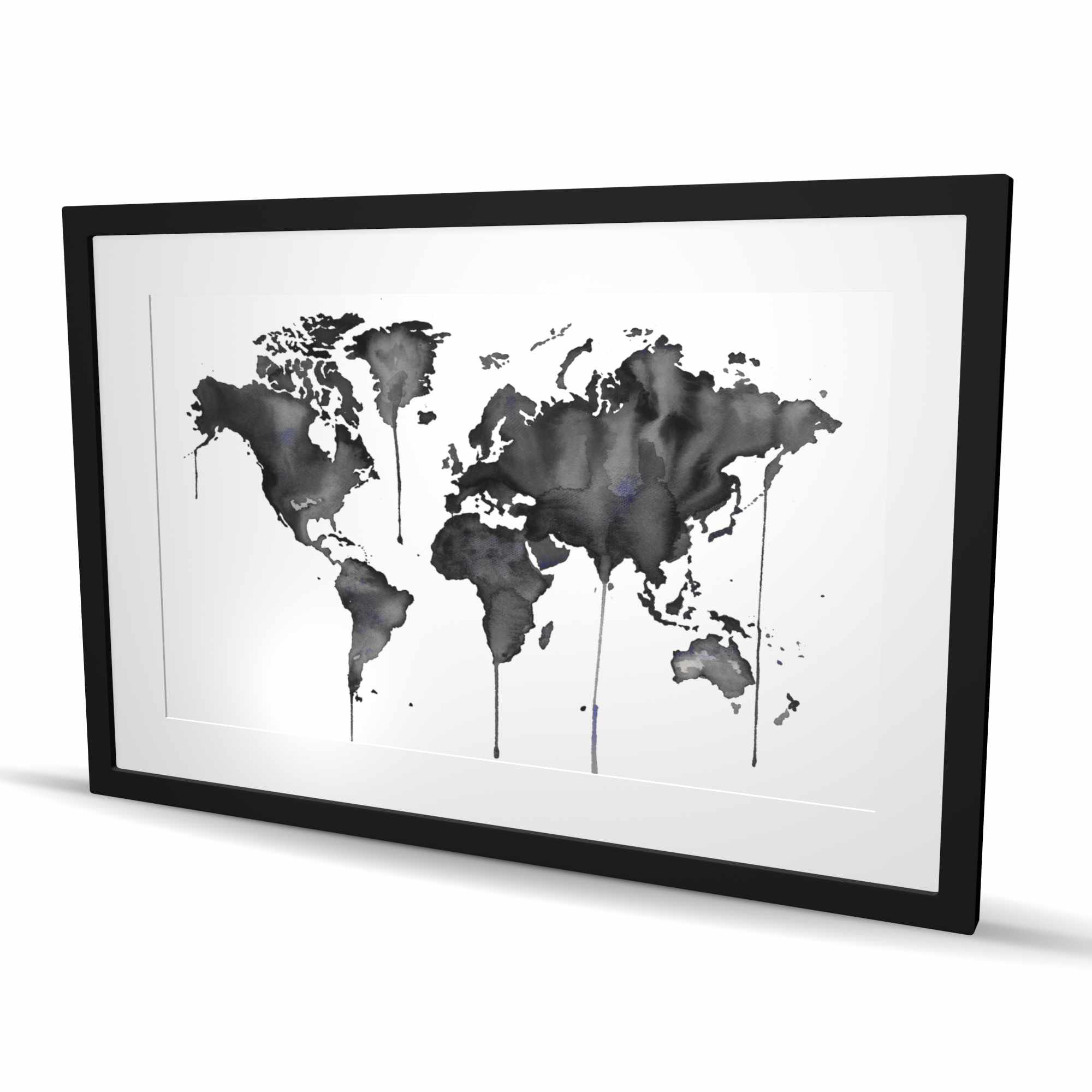 Lark Manor™ Watercolor World Map - Black Travel & Maps Framed Print ...