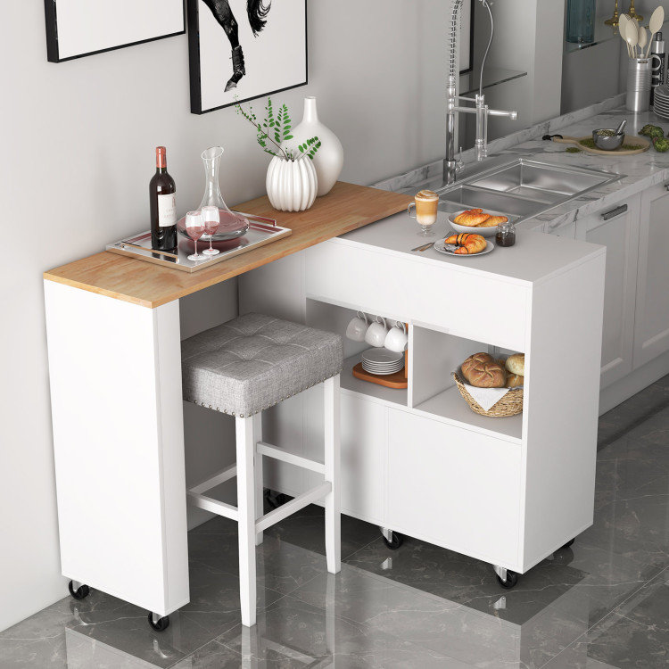 Gracie Oaks Reversible Folding Kitchen Island Cart with Wine Rack and ...