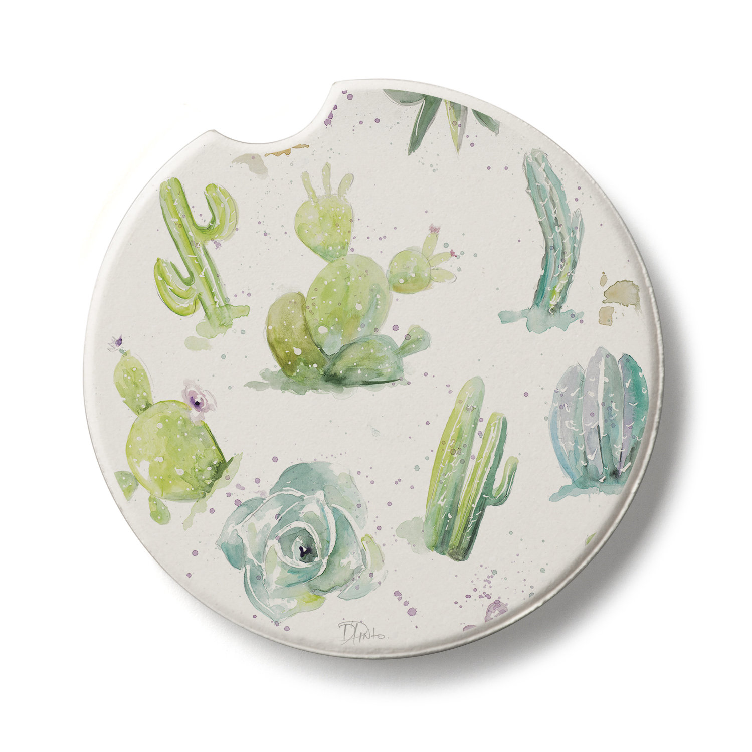 Union Rustic Desert Garden Single Round Absorbent Stone Car Coaster ...