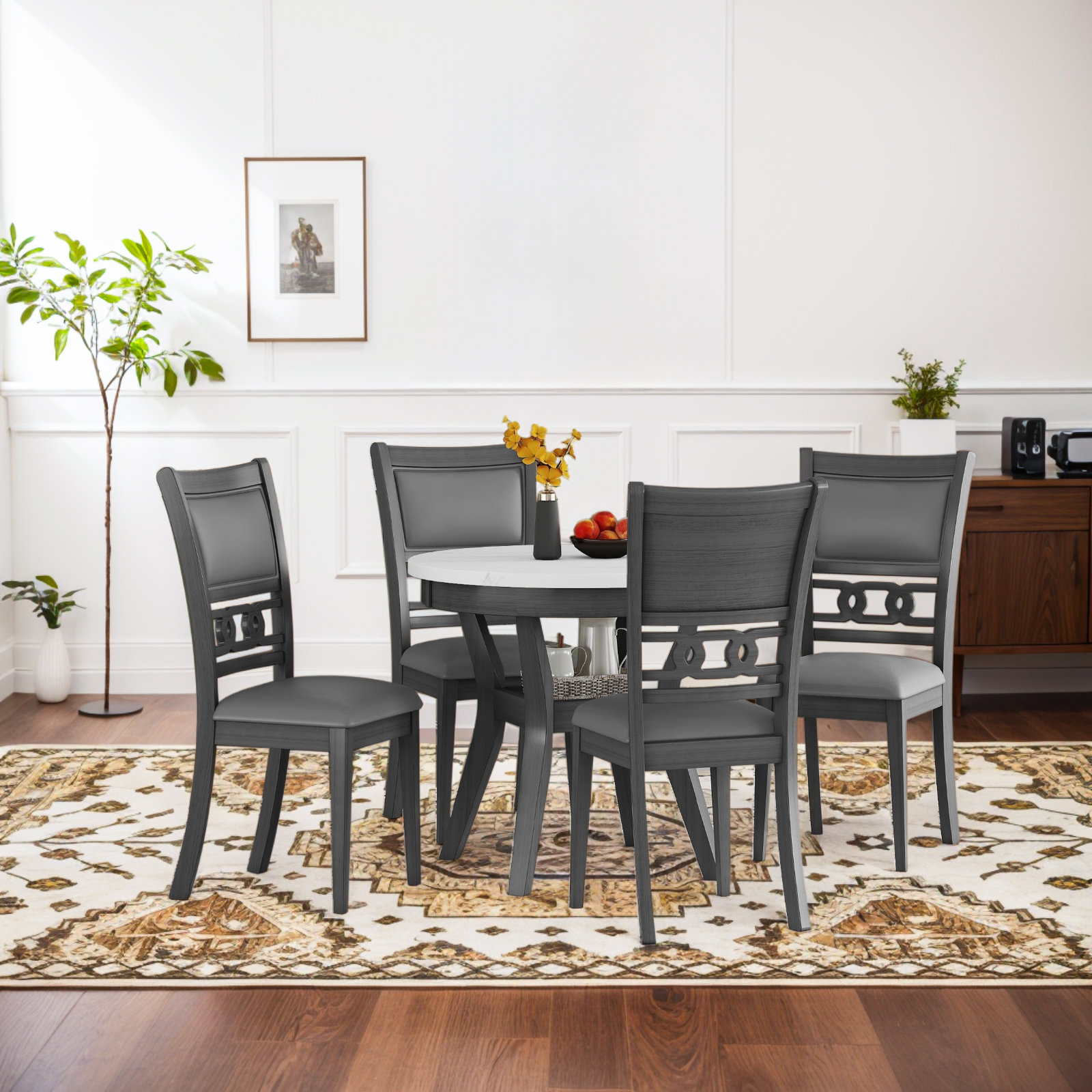 Lark Manor™ 5-Piece Dining Round Table Set With Faux Marble Top Dining ...