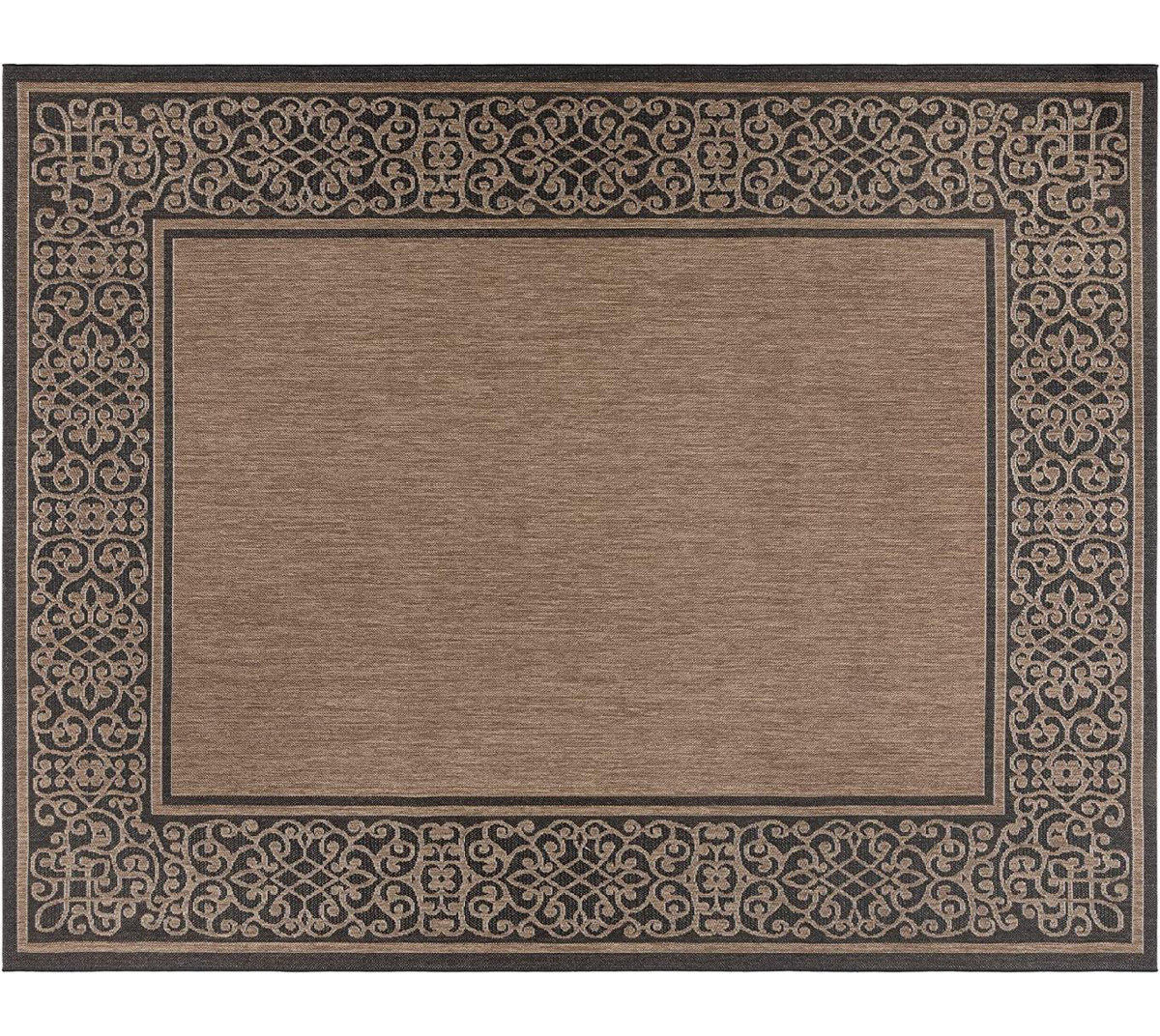 Gertmenian Paseo Scrolled Border Chestnut Brown Black Flatweave Indoor ...