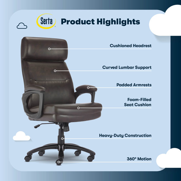 Serta Comfort Executive Big & Tall Office Chair, Ergonomic High-Back ...
