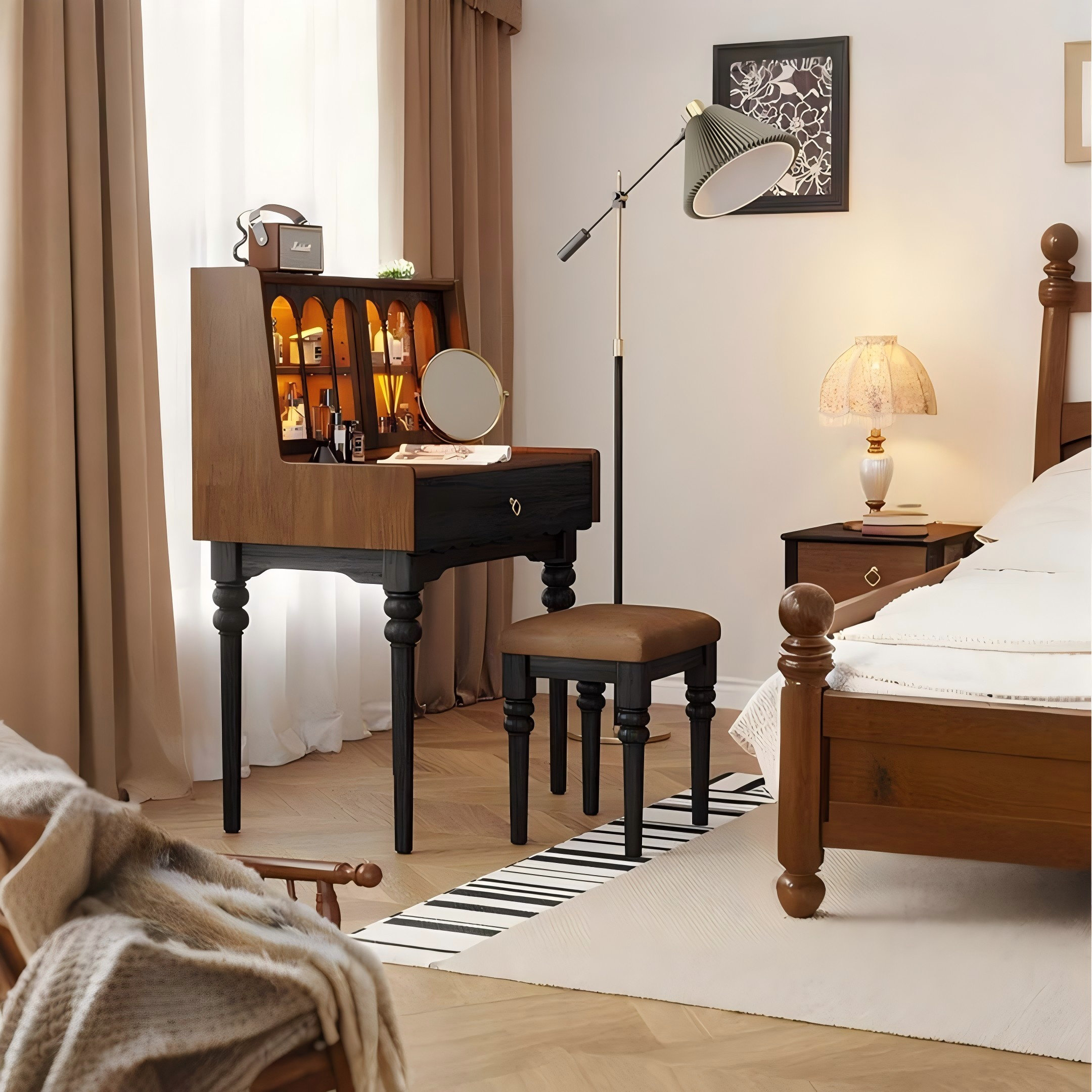 Wildon Home® 27.56"Simple Retro Compact Narrow Solid Wood Vanity Table ...