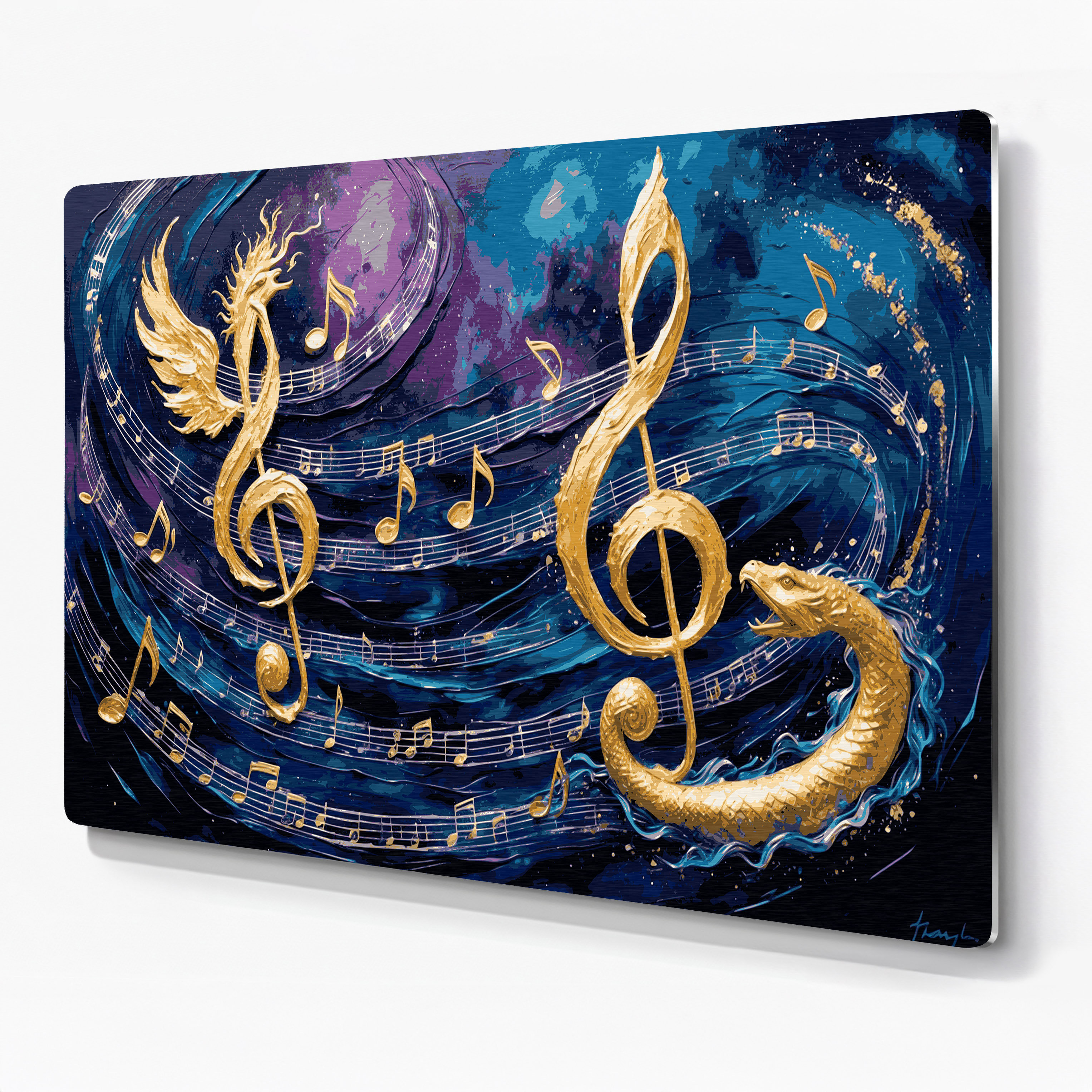 Everly Quinn Music Treble Clef and Bass Clef Designs Blue Metal Wall ...