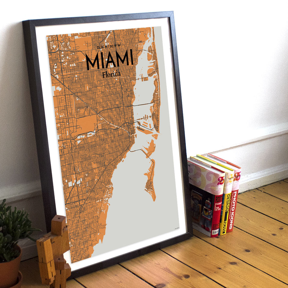 Wrought Studio™ 'Miami City Map' Graphic Art Print Poster in Orange ...