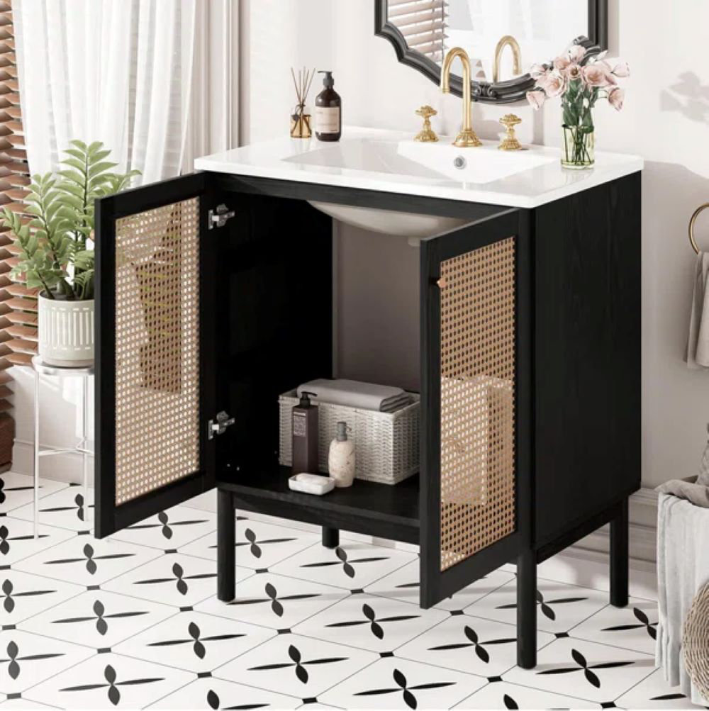 Hokku Designs Artisan Rattan Vanity - 30" Bathroom Cabinet with Soft ...