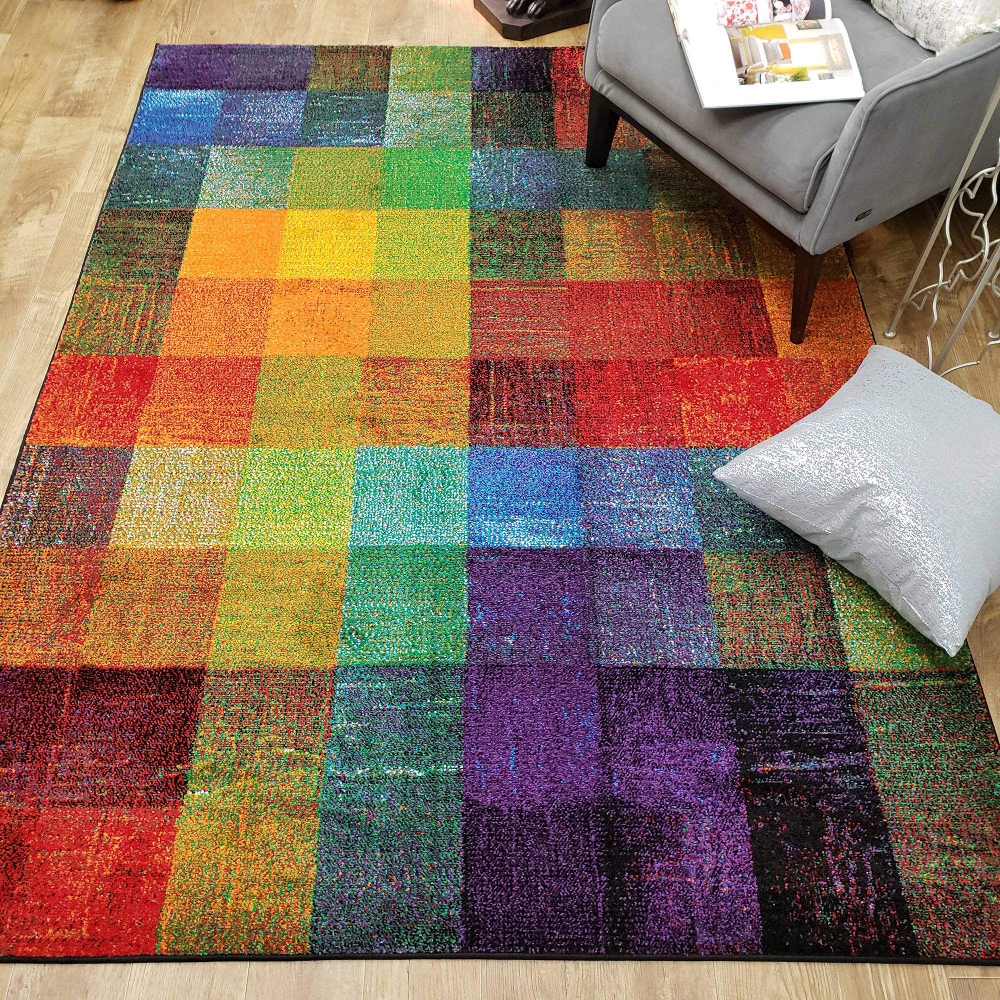 Ivy Bronx Ston Easton Geometric Blue/Orange/Green Area Rug & Reviews ...