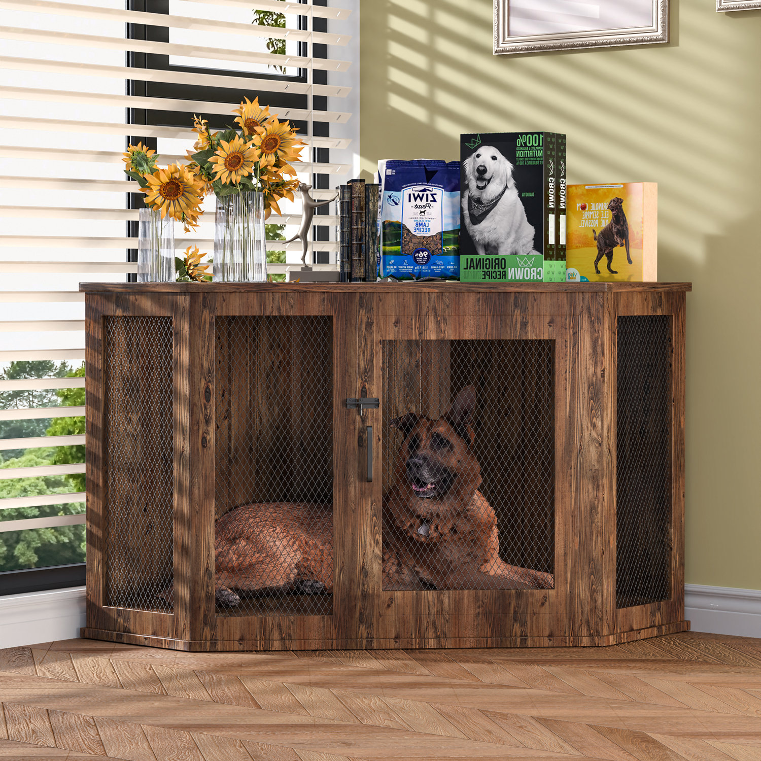Tucker Murphy Pet™ 52" Corner Dog Crate Wood Furniture For Large/medium ...