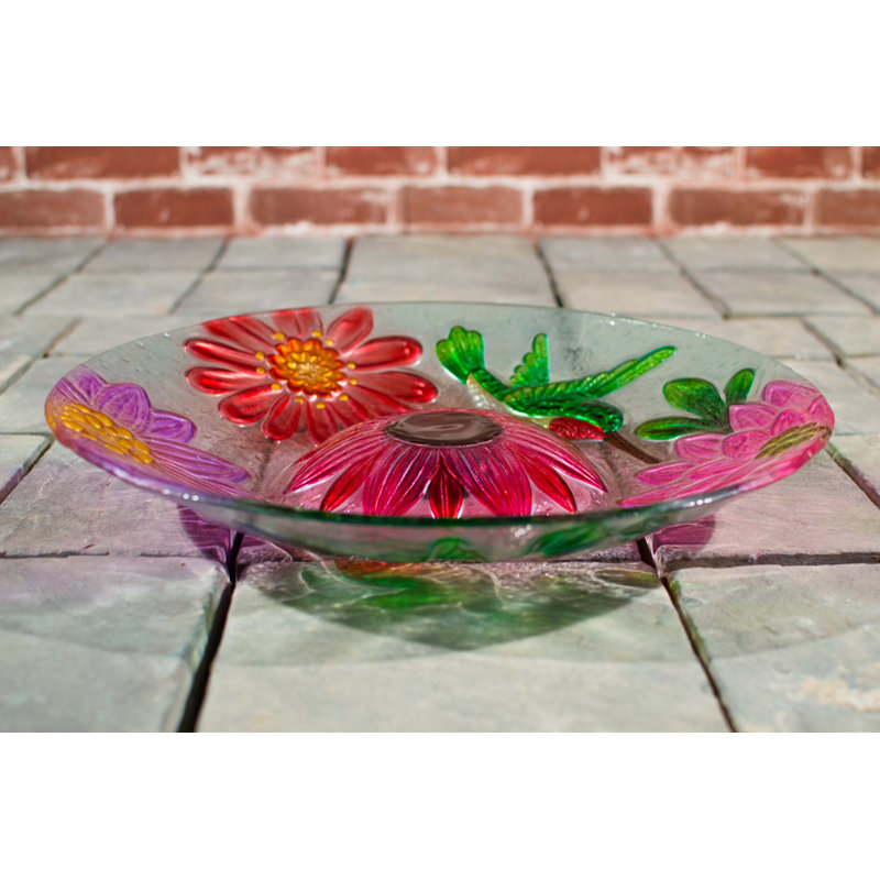 Hi-Line Gift Ltd. Solar Floral Glass Hummingbird Bath with Stand ...