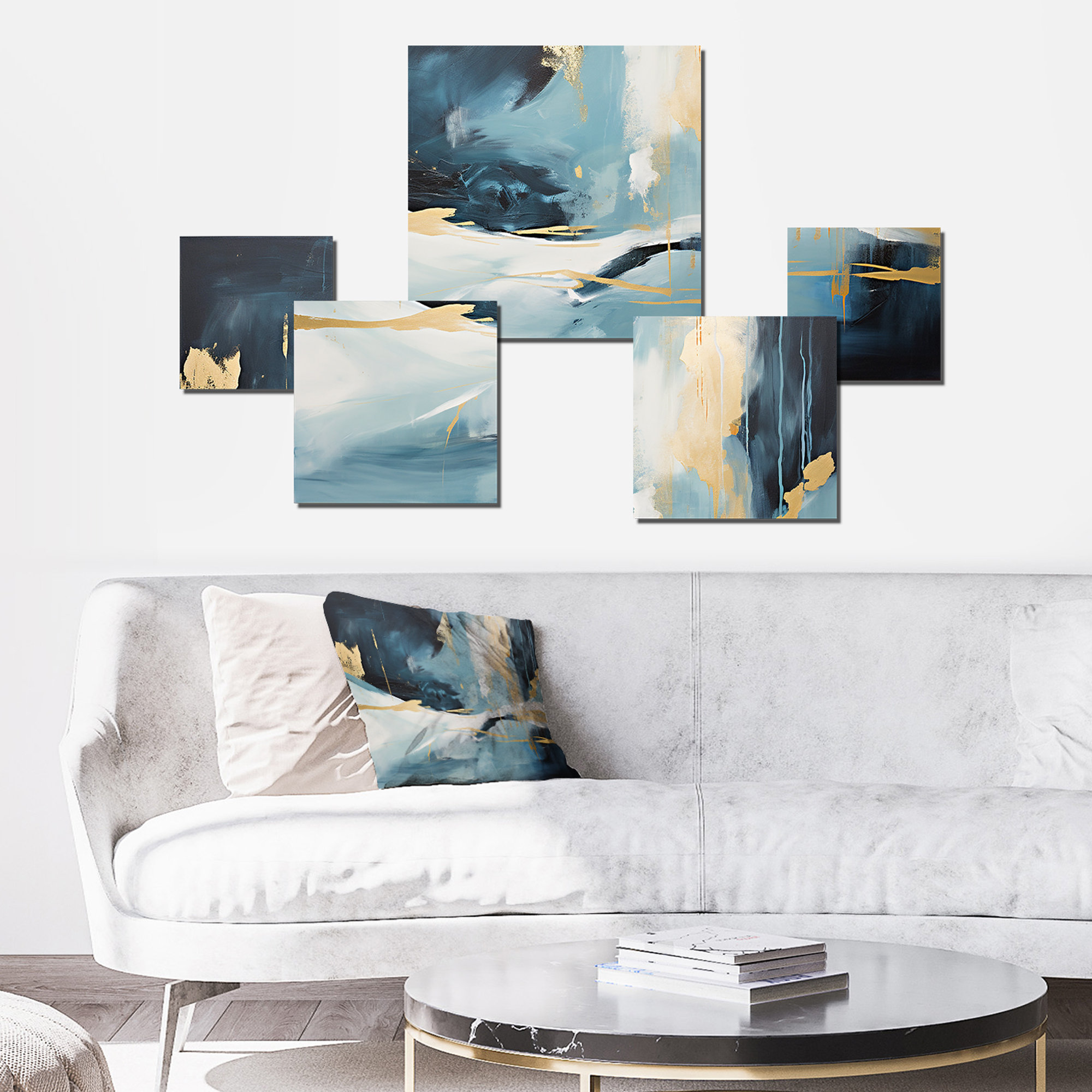 Mercer41 Gold And Blue Abstract Expression 4 - Abstract Square Wall Art ...
