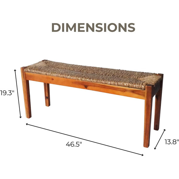 Bayou Breeze Acacia Solid Wood Bench With Woven Seagrass Seat, Entryway ...