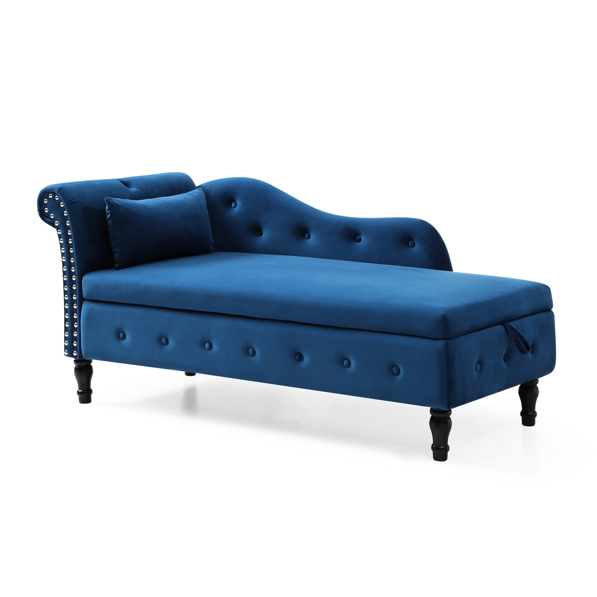Mercer41 60" Blue Velvet Chaise Lounge Bench With Storage, Button ...