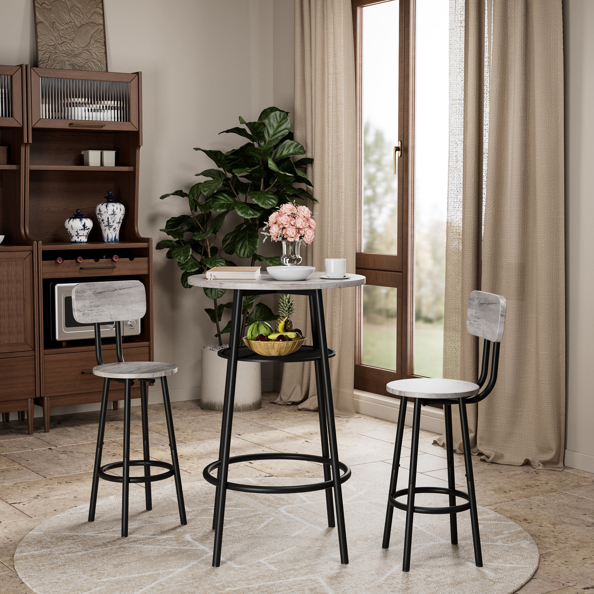 17 Stories 3 Pieces Round Bar Table Set | Wayfair