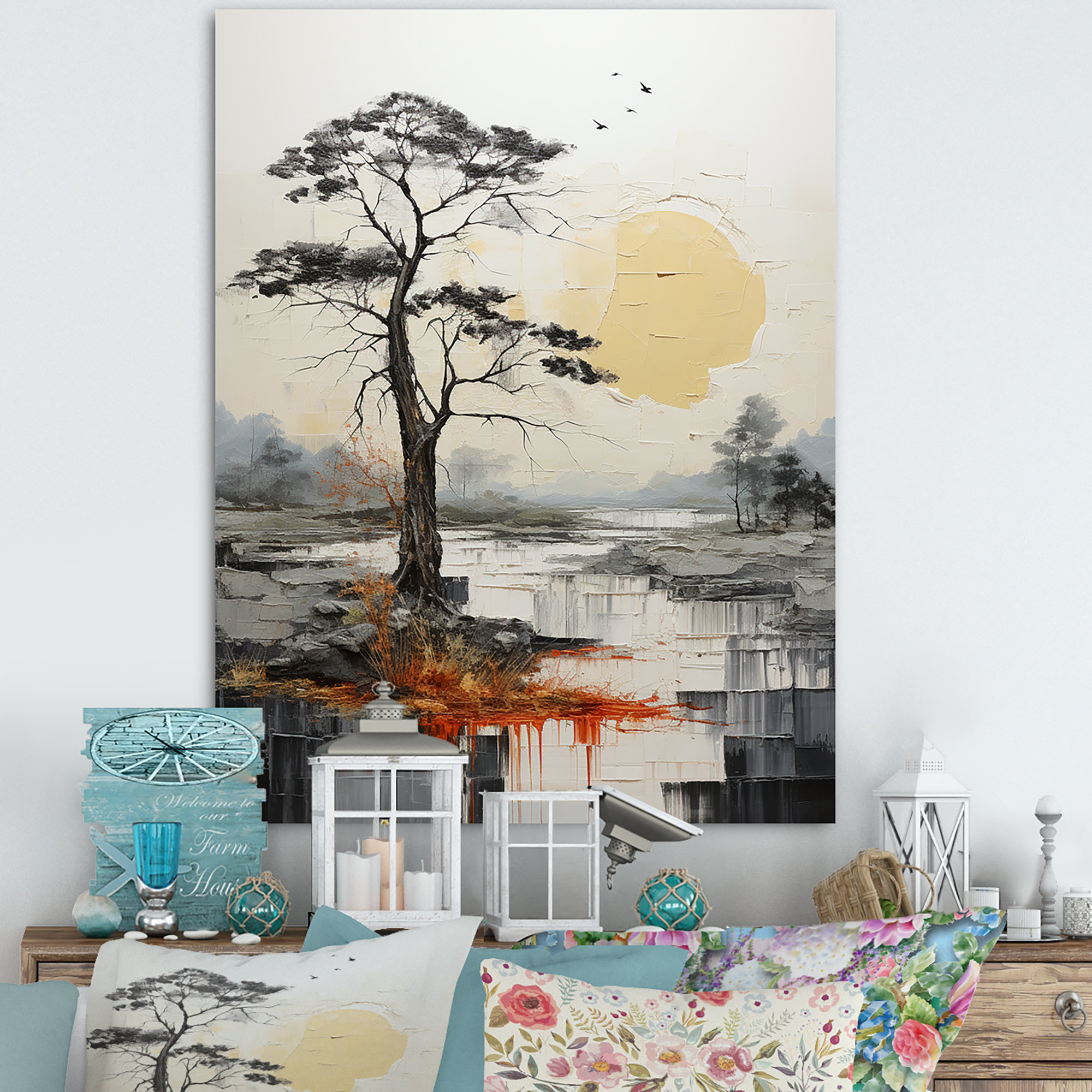 Winston Porter Maedot Grey Yellow Minimalism Tree Solitude III On ...