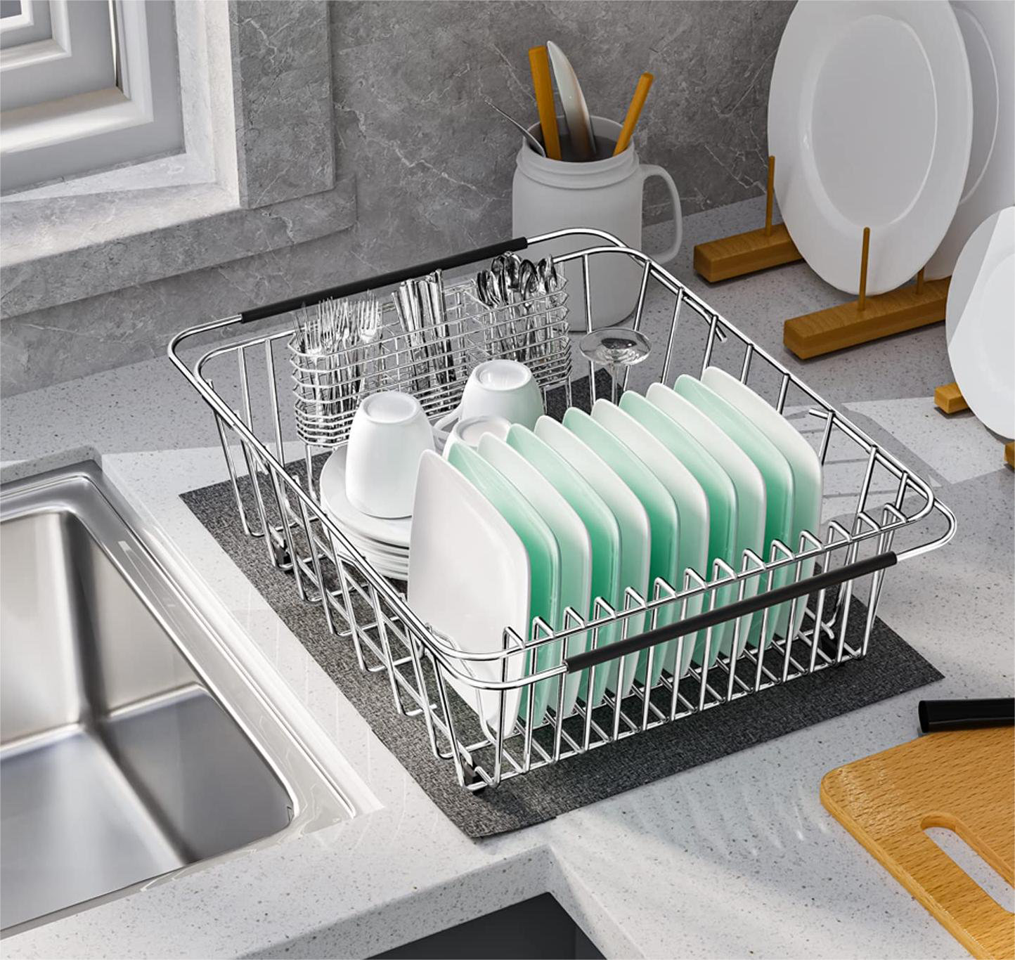 COOREL Large Sink Dish Drying Rack, Expandable 304 Stainless Steel ...