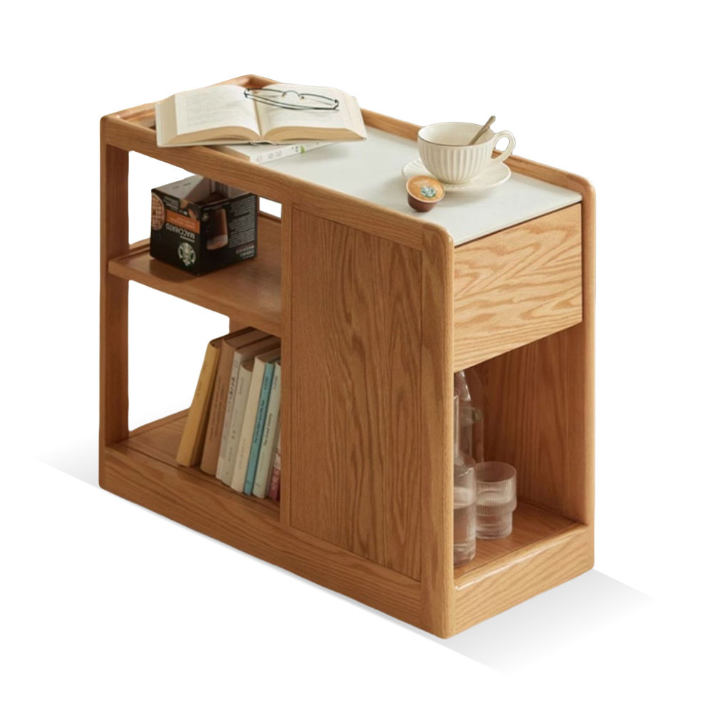 Hokku Designs 11.81" White+Burlywood Sintered Stone+Solid Wood ...