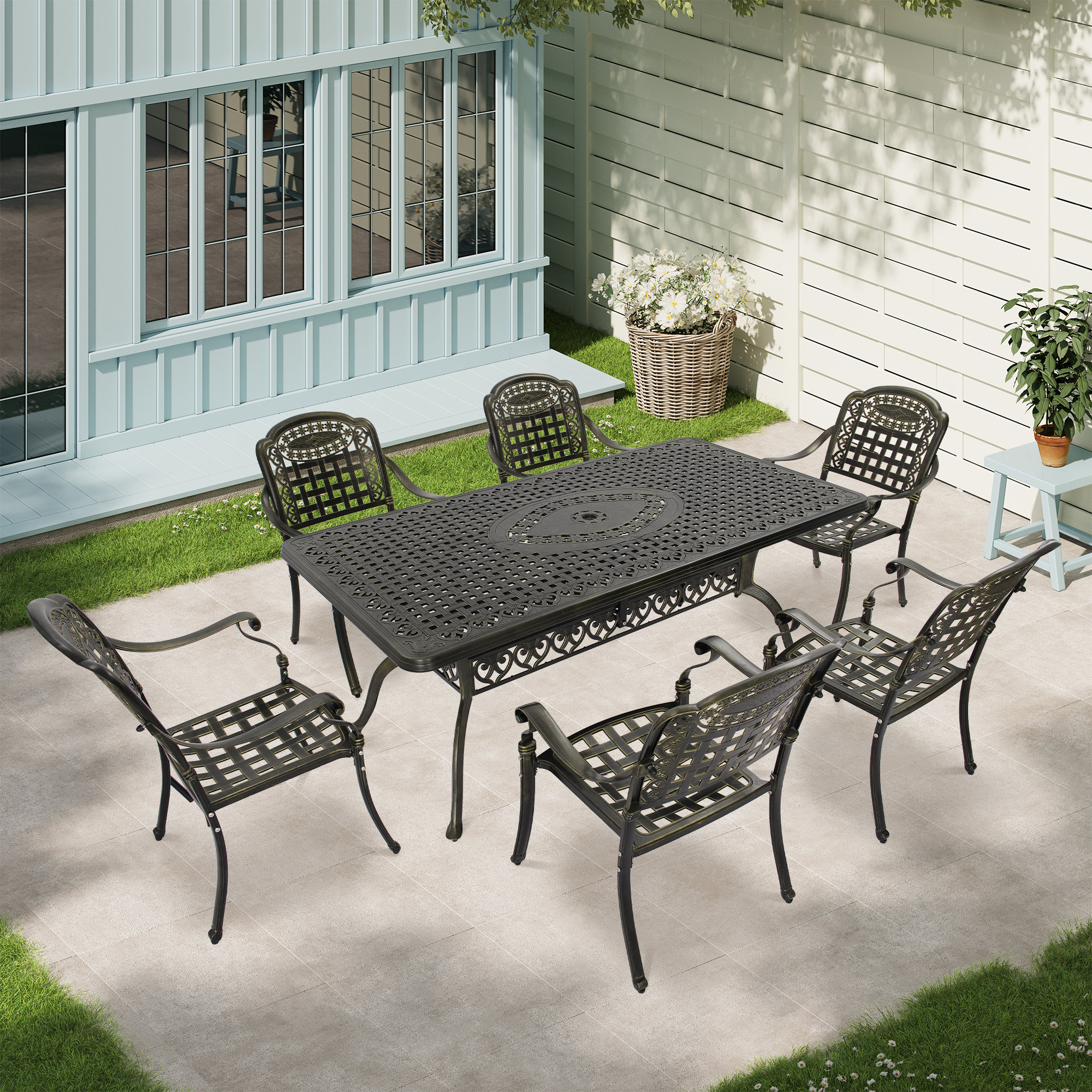 Canora Grey Richette 6 - Person Rectangular Cast Aluminum Outdoor ...