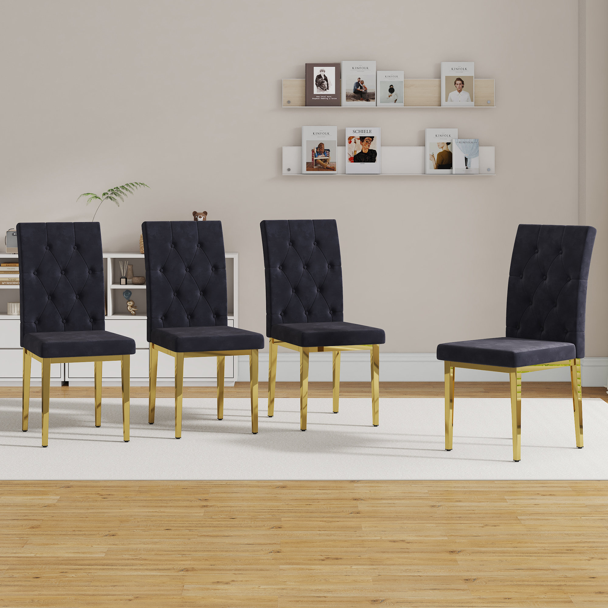 Everly Quinn Set Of 4 Modern Upholstered Dining Chairs: High Backrest ...