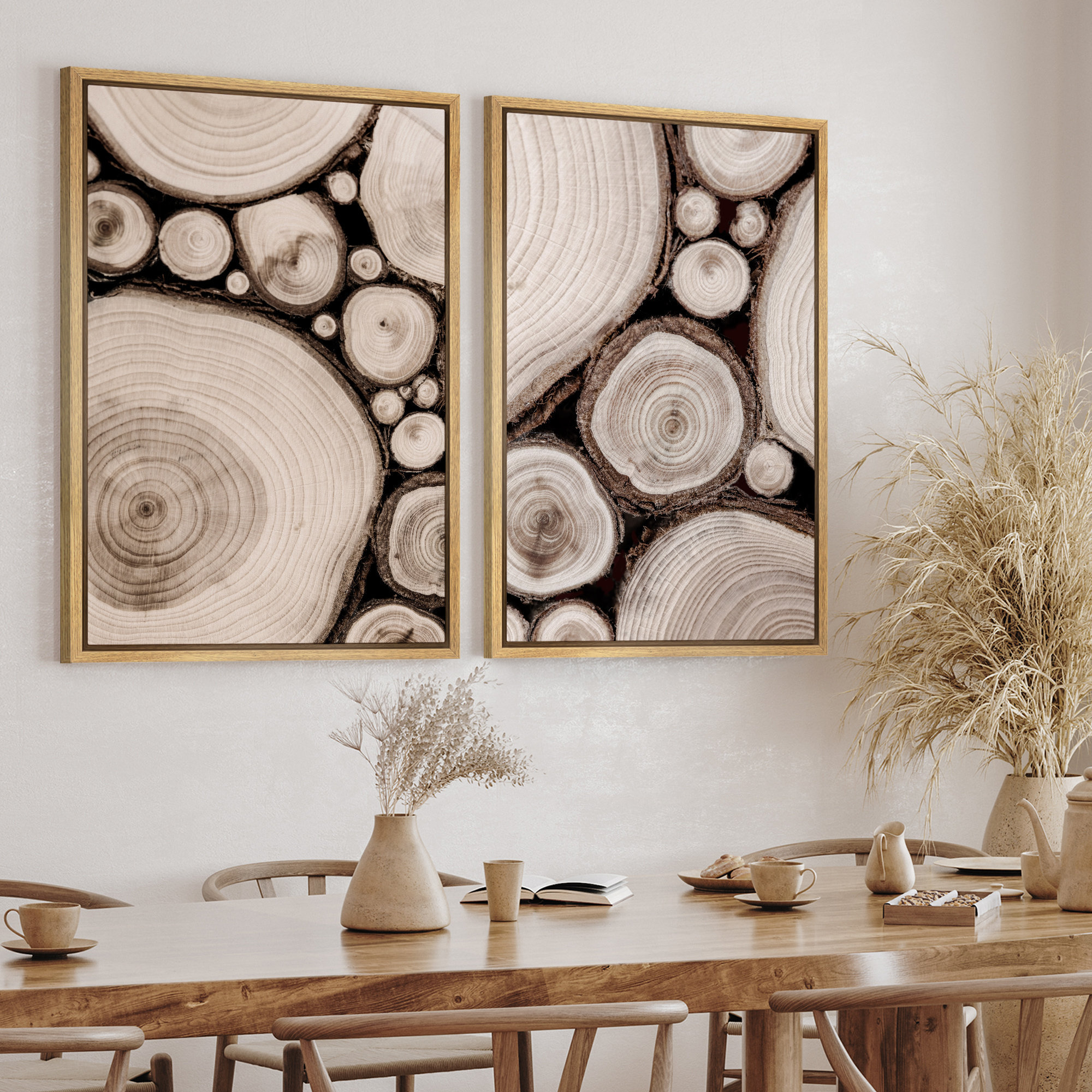 IDEA4WALL Wood Tree Ring Illustrations, Neutral Modern Farmhouse Wall ...