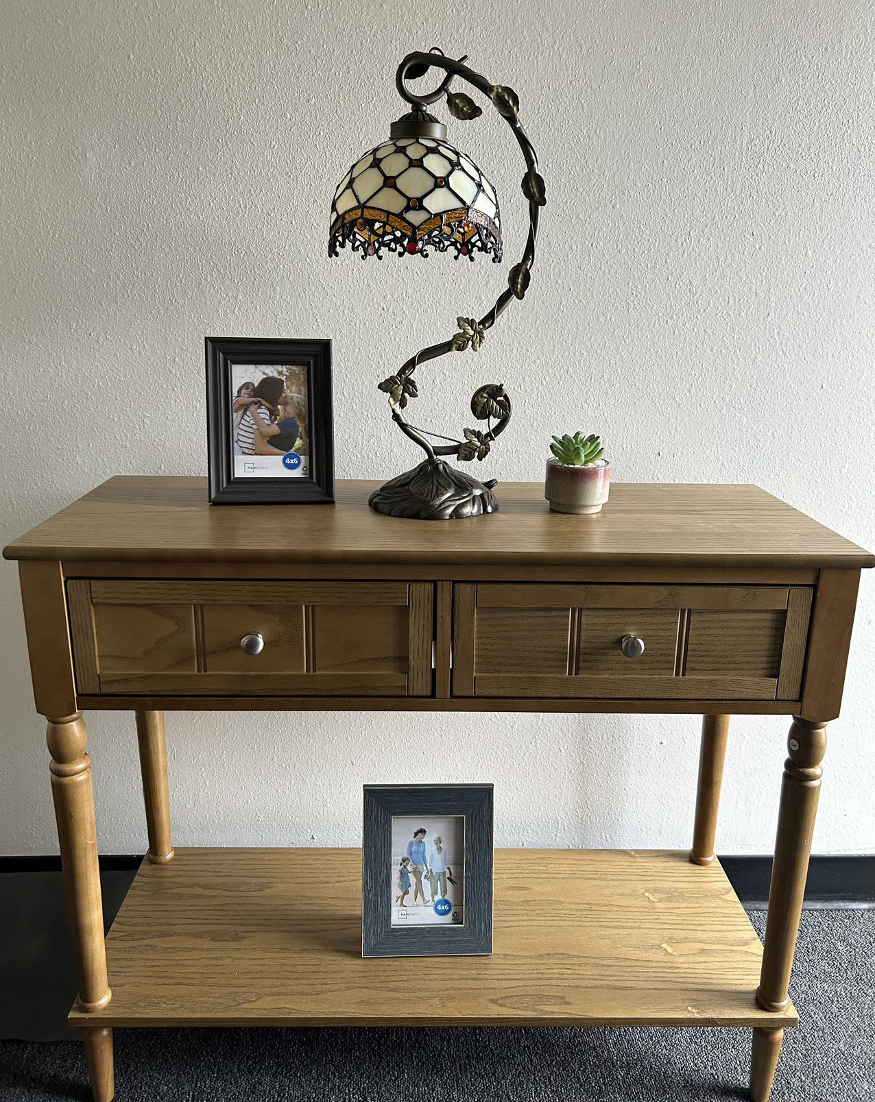 Fleur De Lis Living Simonson Tiffany Table Lamp Beige Stained Glass ...