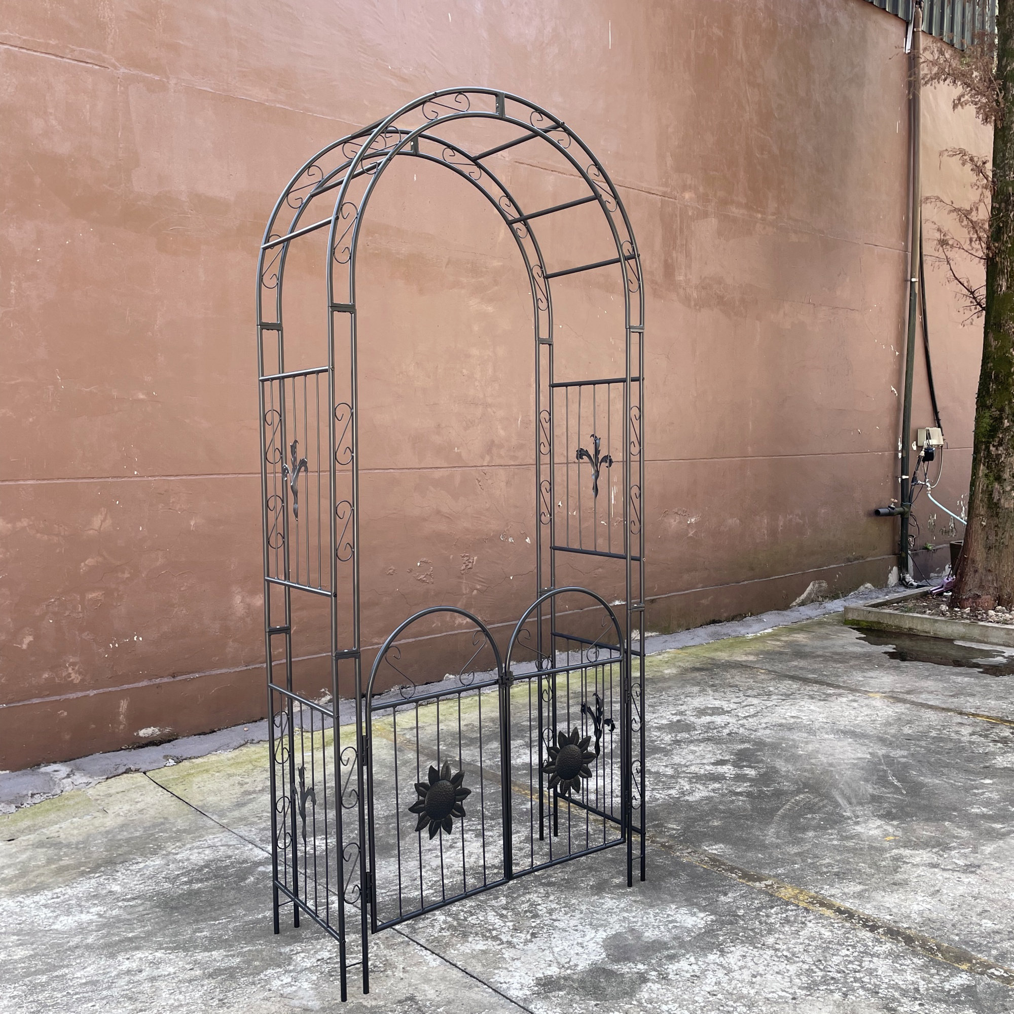 Ophelia & Co. Metal Garden Arch With Doors Garden Arbor Trellis ...