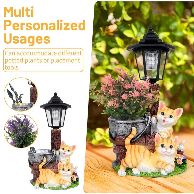 Trinx Solar Powered Cat Garden Statue Outdoor, Adorable Cat Statue ...