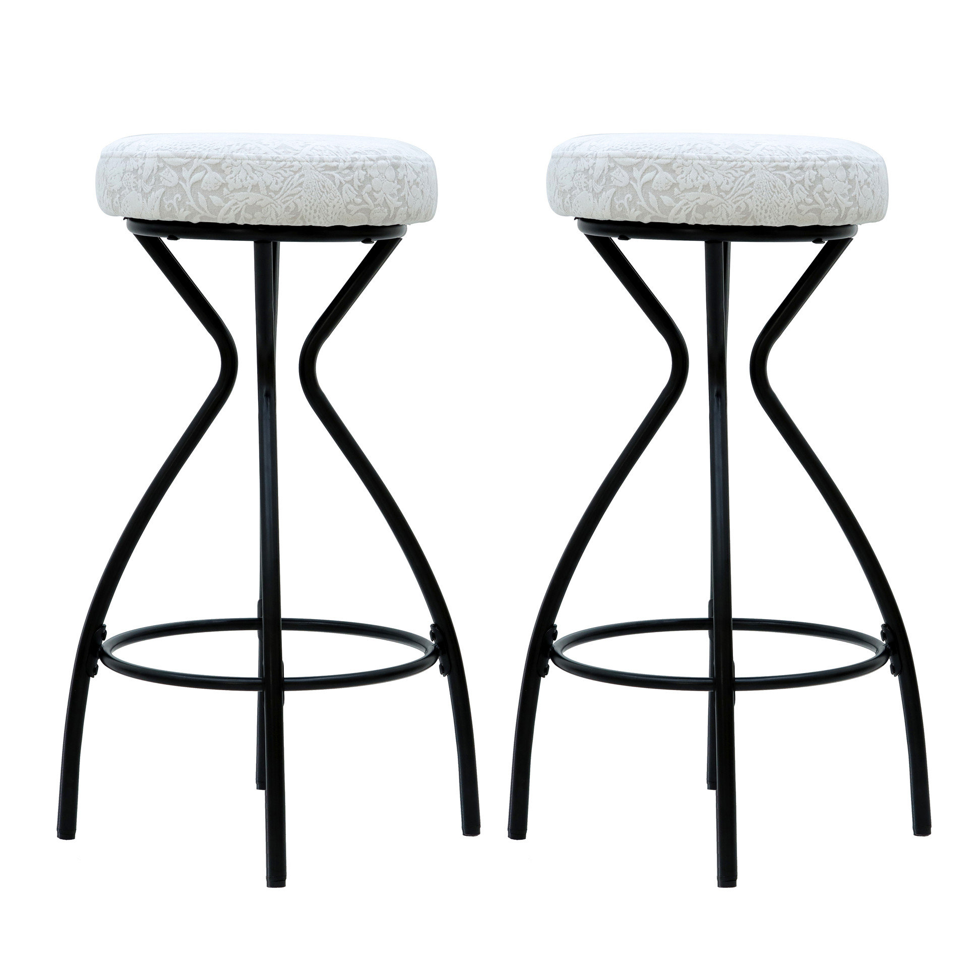 Ebern Designs Of 2 Round Bar Stools With Floral Print, Upholstered ...