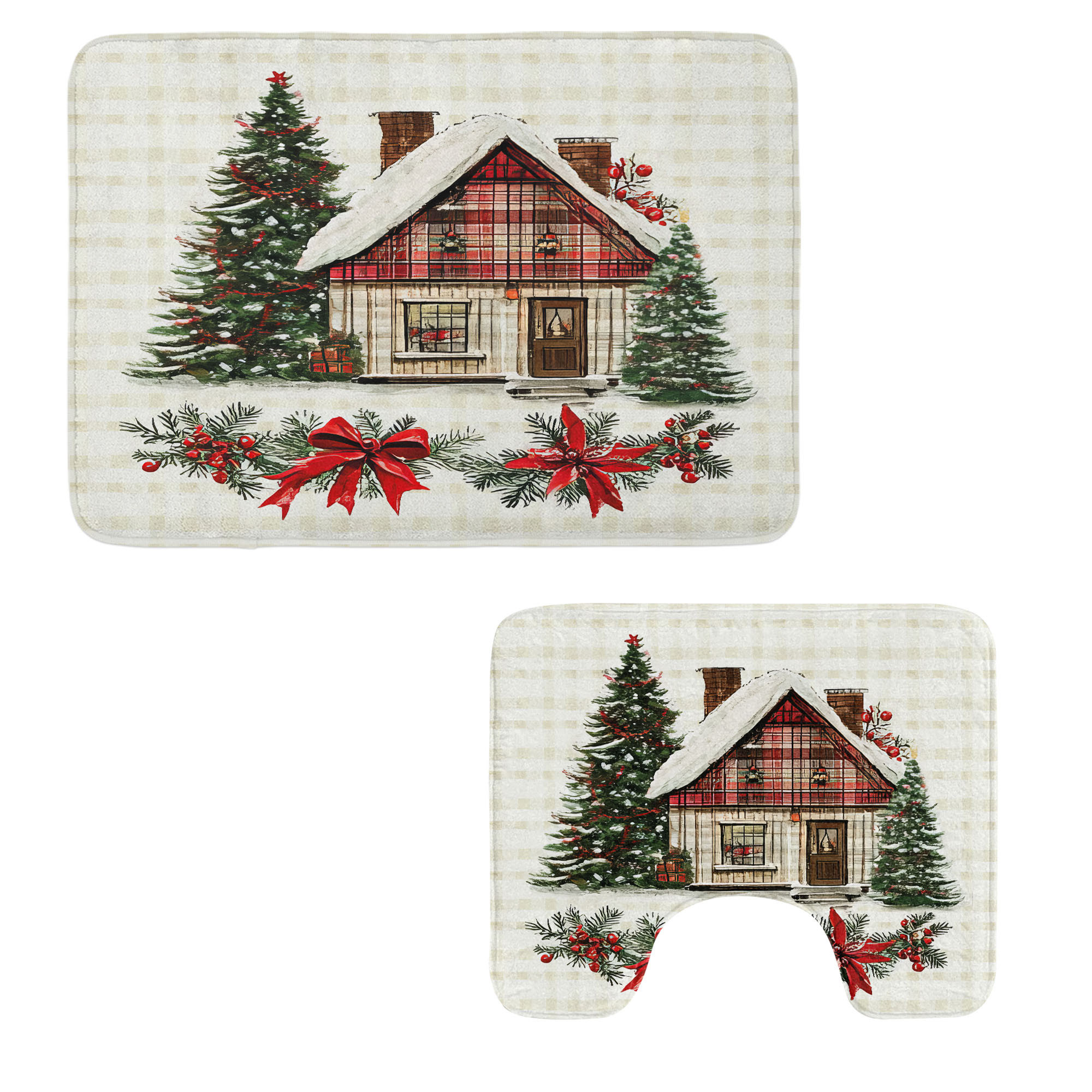 The Holiday Aisle® Christmas Bathroom Rug Set 2 Pieces Rectangle ...