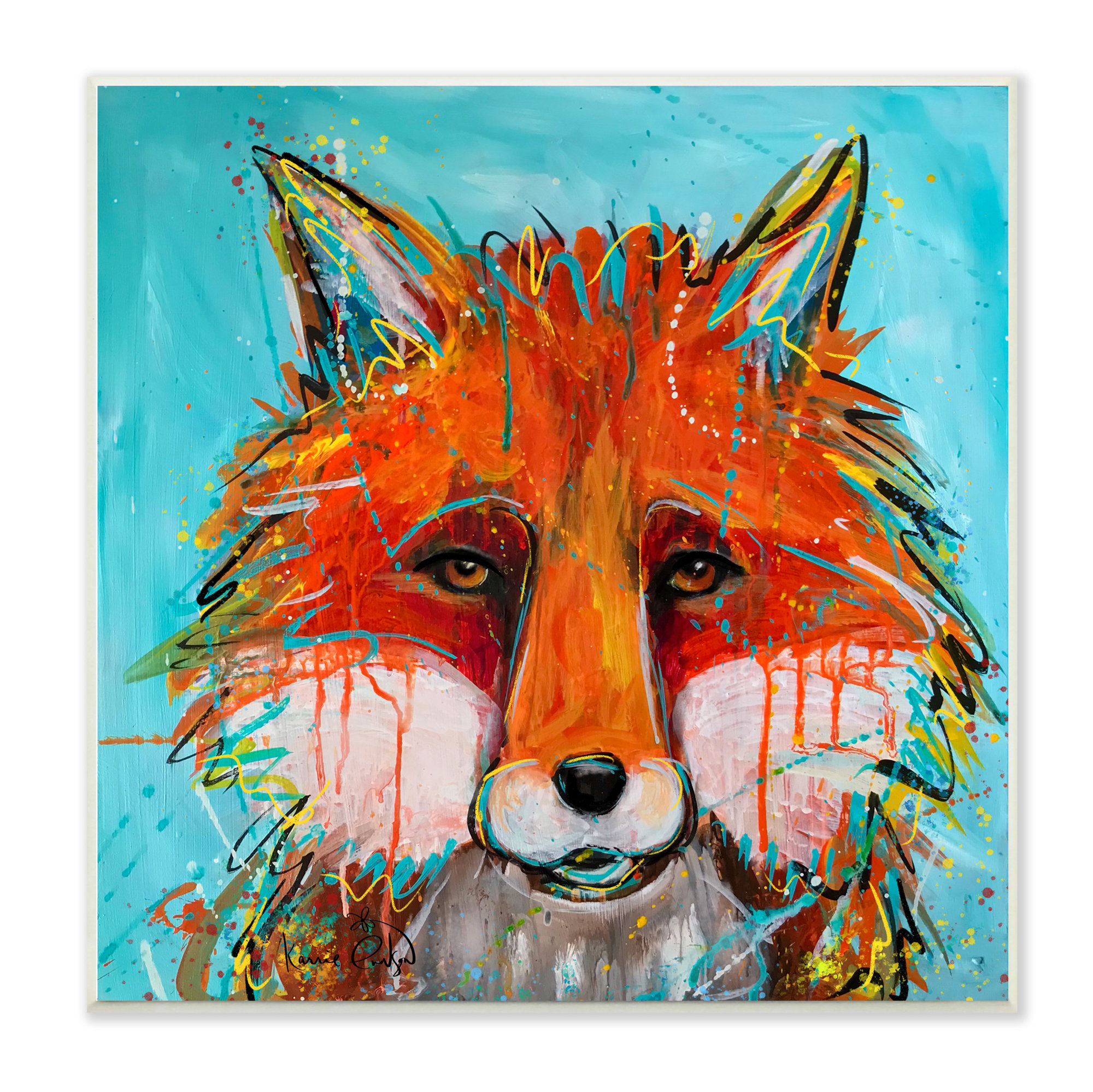 Stupell Industries Vivid Red Fox Street Style Paint Speckle Wall Plaque ...