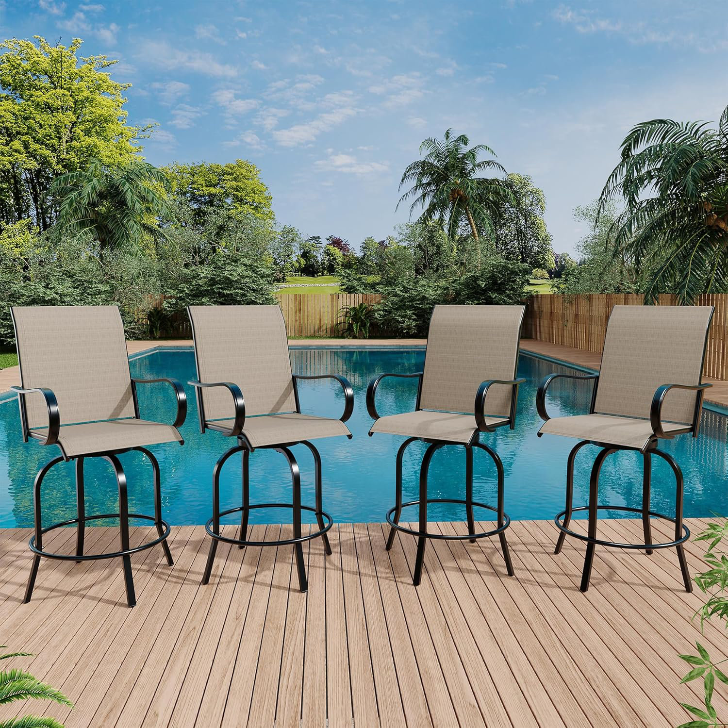 Lark Manor Outdoor Swivel Bar Stools Set Of 2, Patio Swivel Bar Stools ...