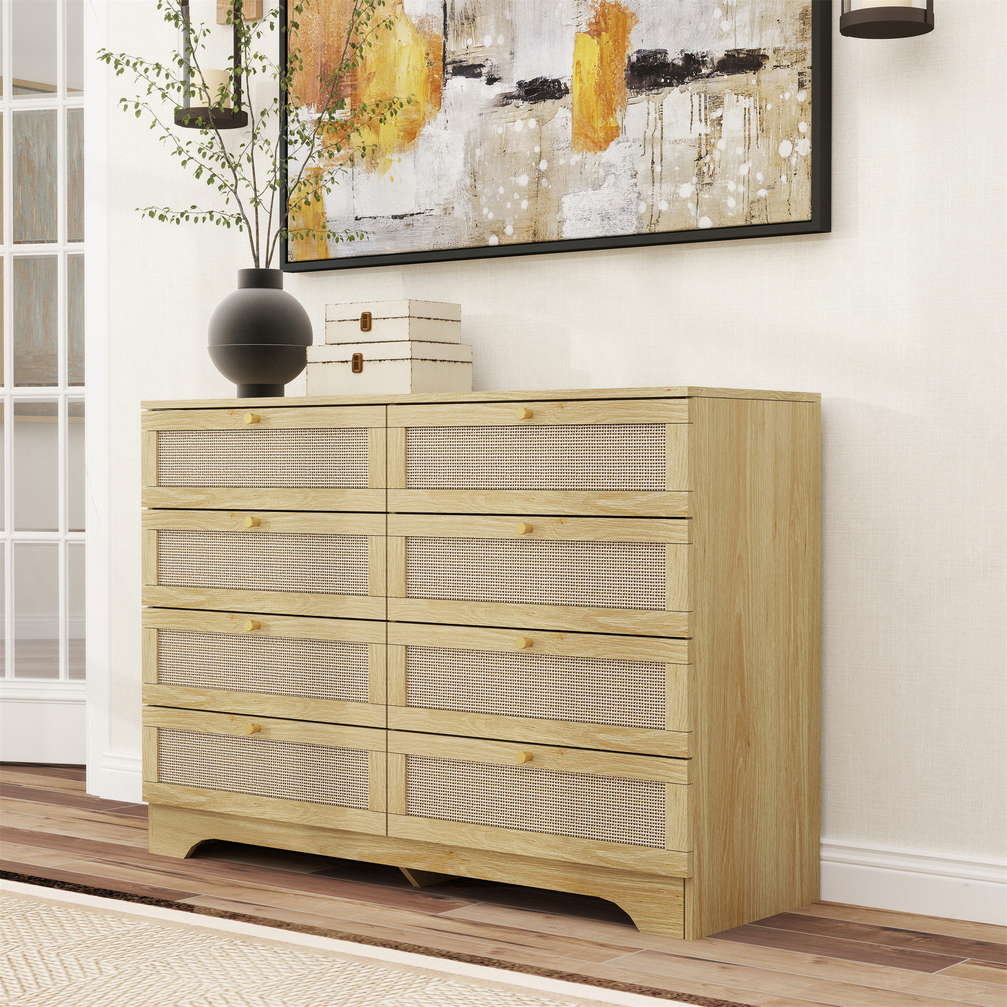 Bayou Breeze Commode double 8 tiroirs, commode en rotin naturel pour ...