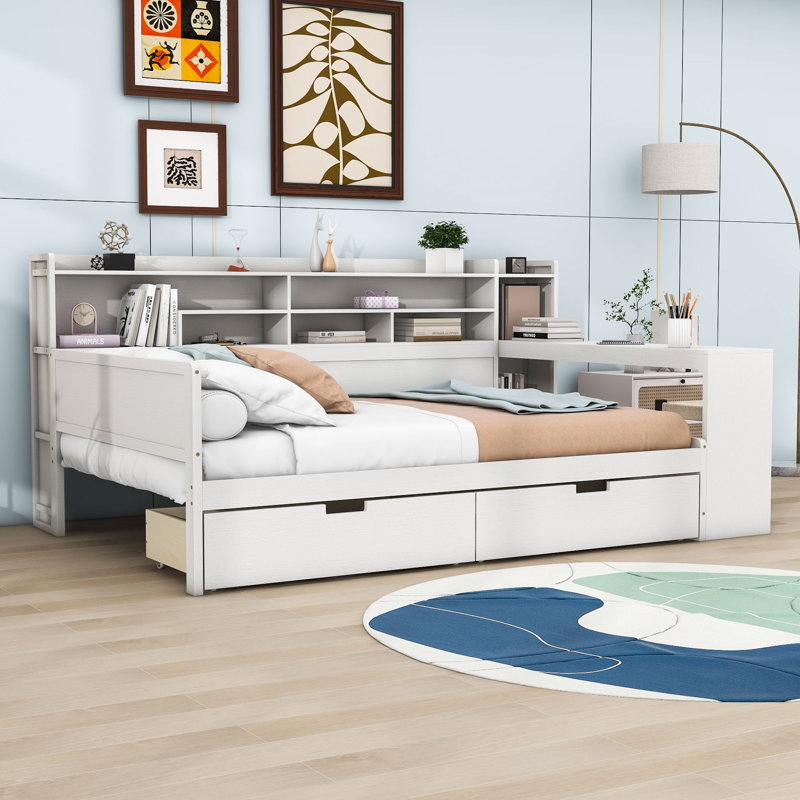 Red Barrel Studio® Alameda Wooden Daybed with Storage Shelves, 2 ...