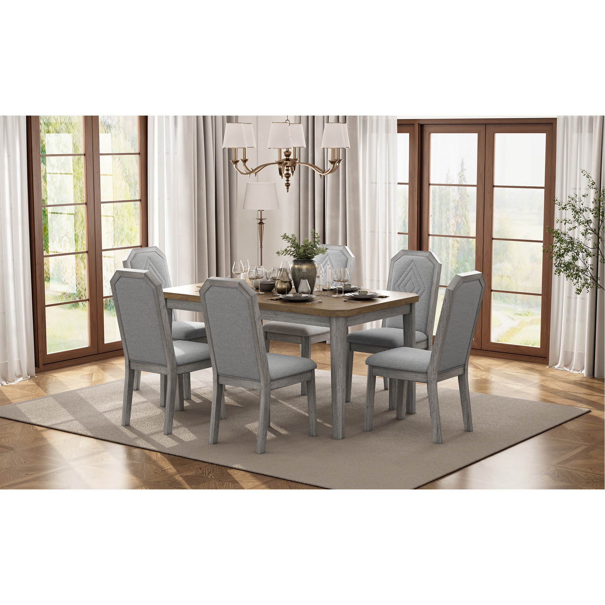 Ophelia & Co. 7-Piece Farmhouse Dining Set Classic Rustic Table And 6 ...