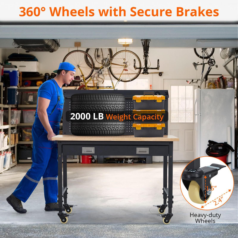 WFX Utility™ 48'' W Manufactured Wood Top Height-Adjustable Workbench ...